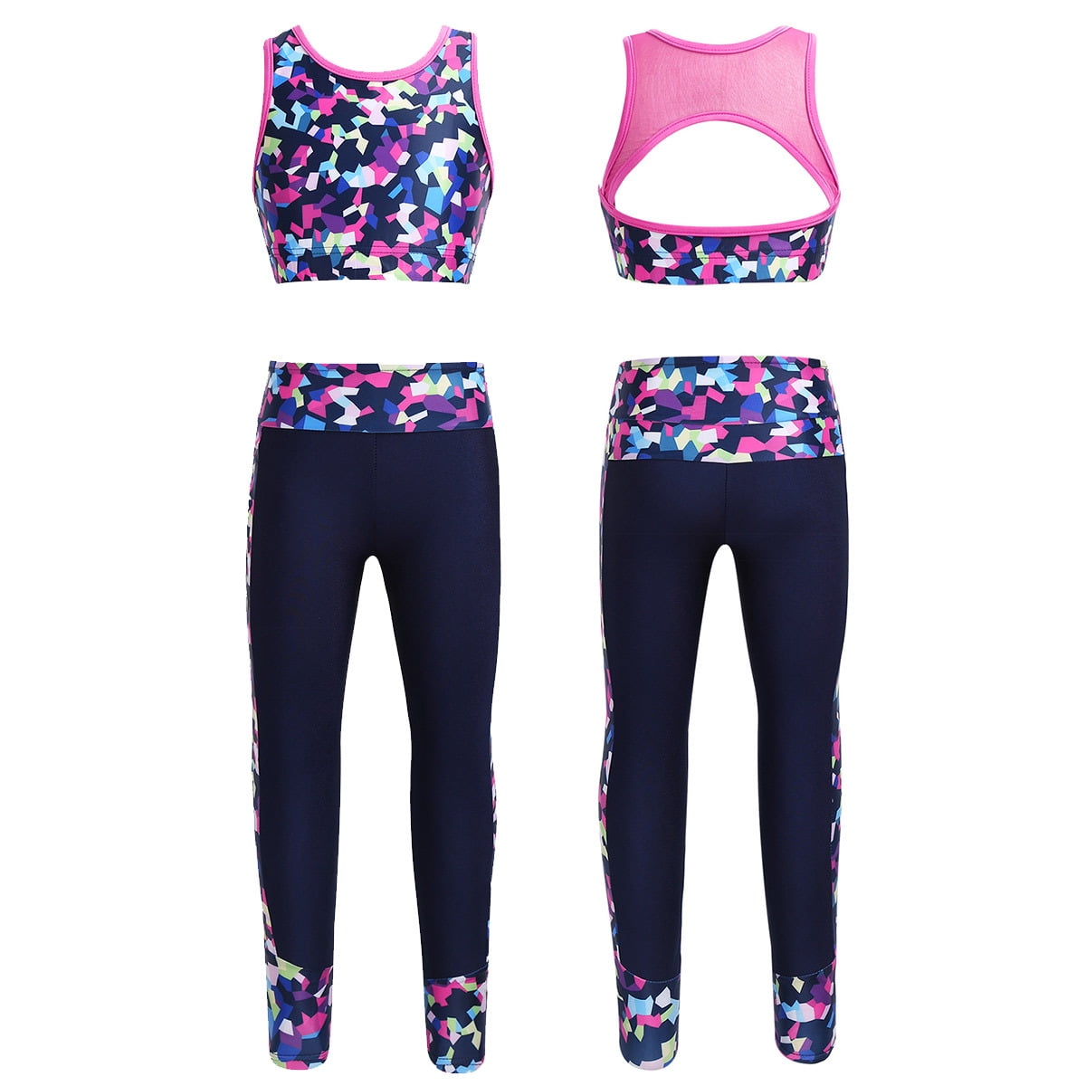 MSemis Kids Girls Athletic Sport Crop Top with Leggings Digital Printed ...