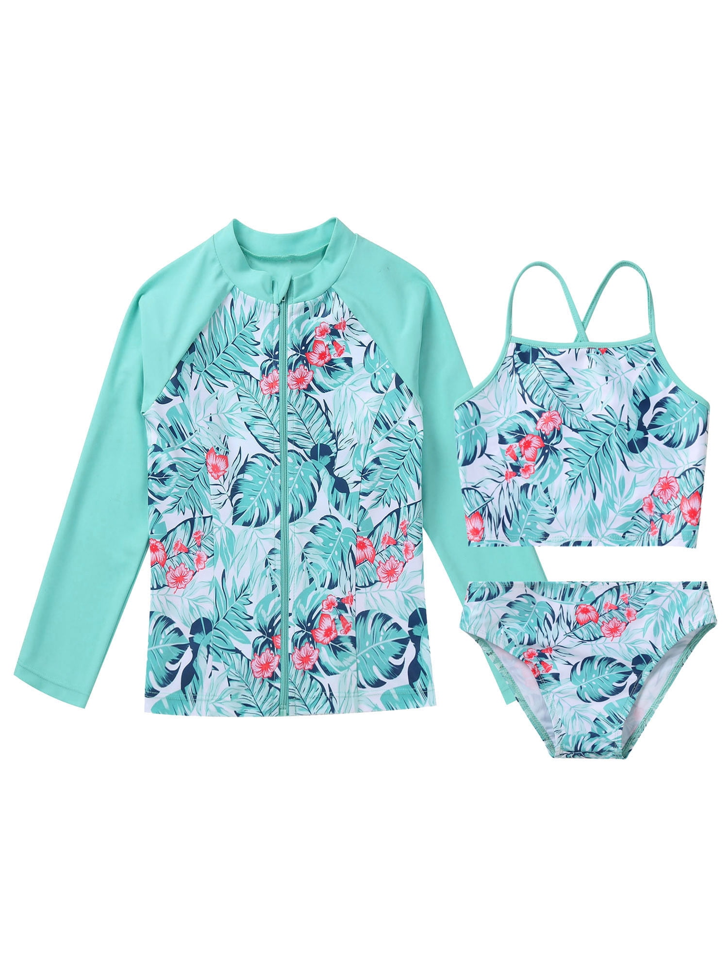 MSemis Kids Girls Beachwear Sun Protection Rash Guard Shirt Bikini Set ...