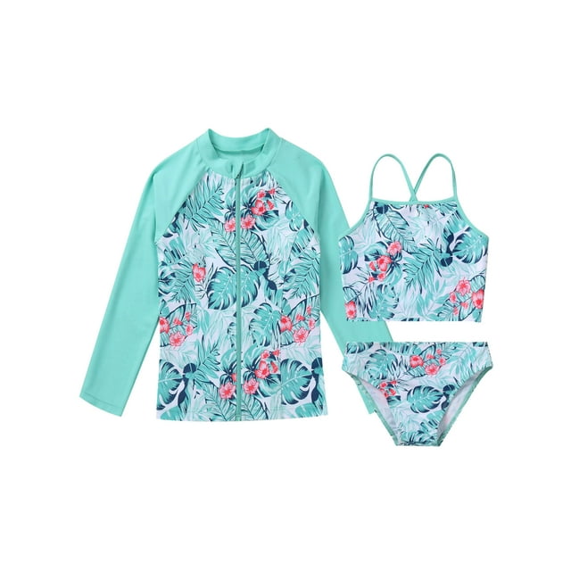 MSemis Kids Girls Beachwear Sun Protection Rash Guard Shirt Bikini Set ...