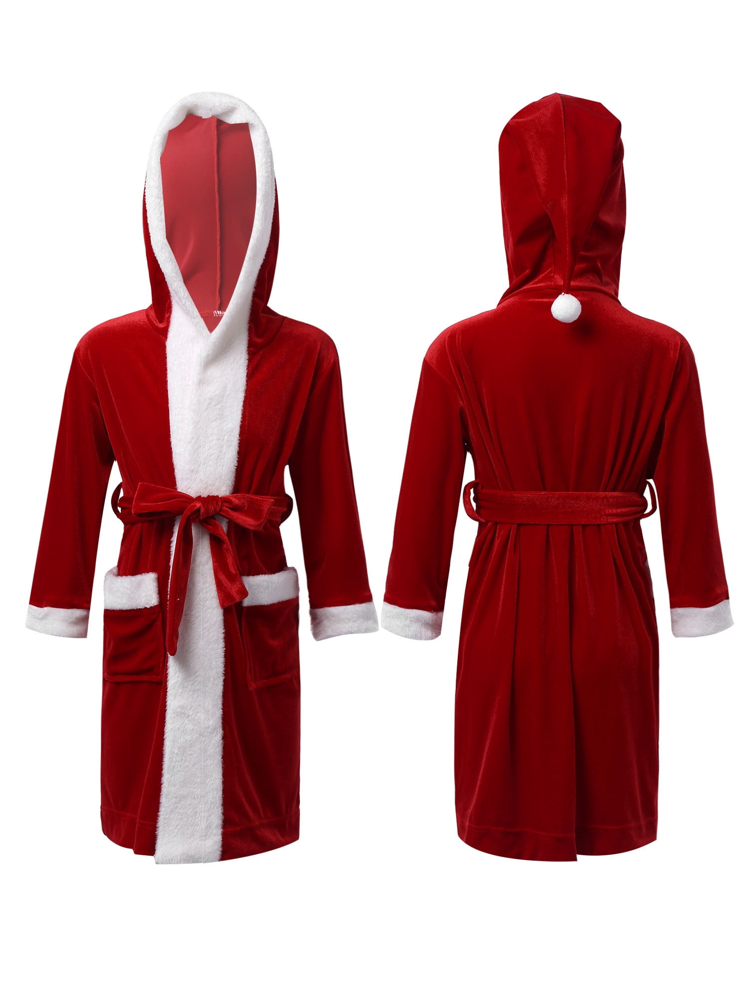 MSemis Kids Girls Boys Christmas Hooded Plush Robe with Tie Waist ...
