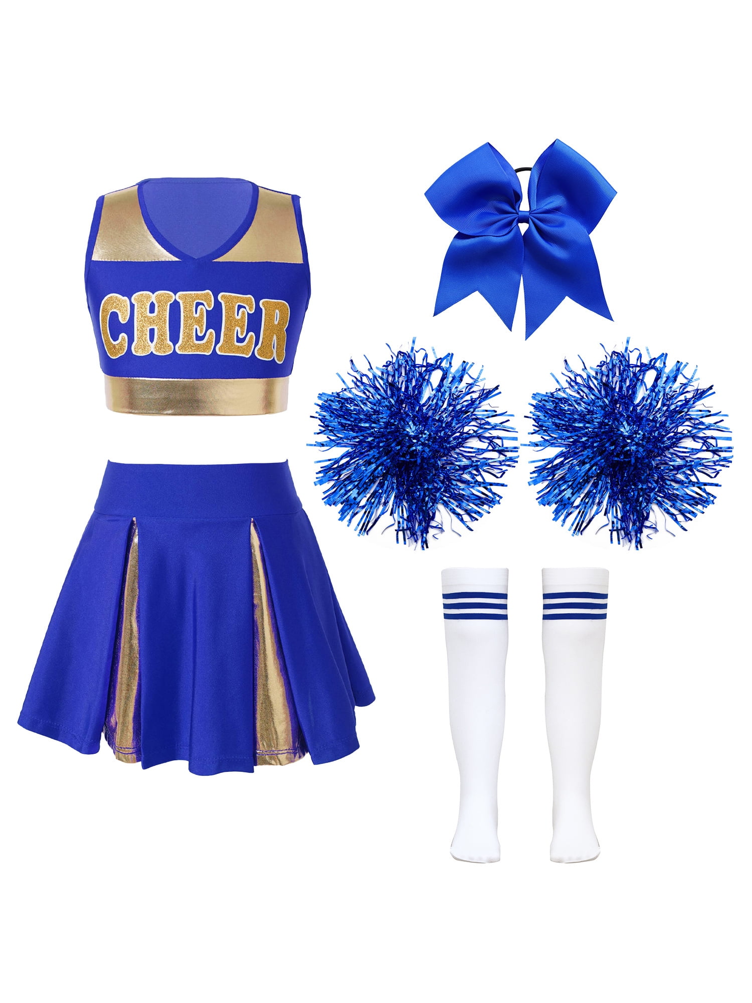 MSemis Kids Girls Cheerleader Outfits Cropped Tops Mini Skirt with Pom ...