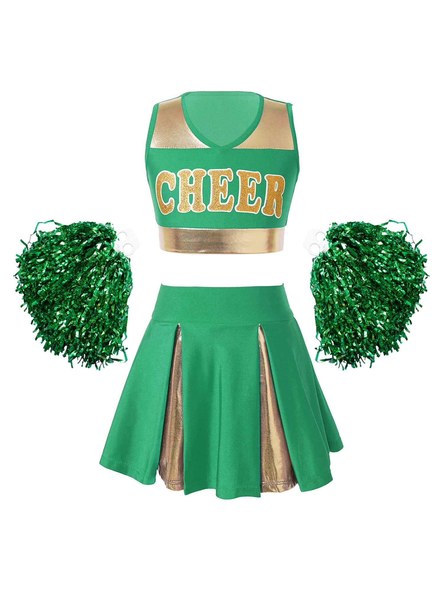 MSemis Kids Girls Cheerleader Outfits Cropped Tops Pleated Mini Skirt ...