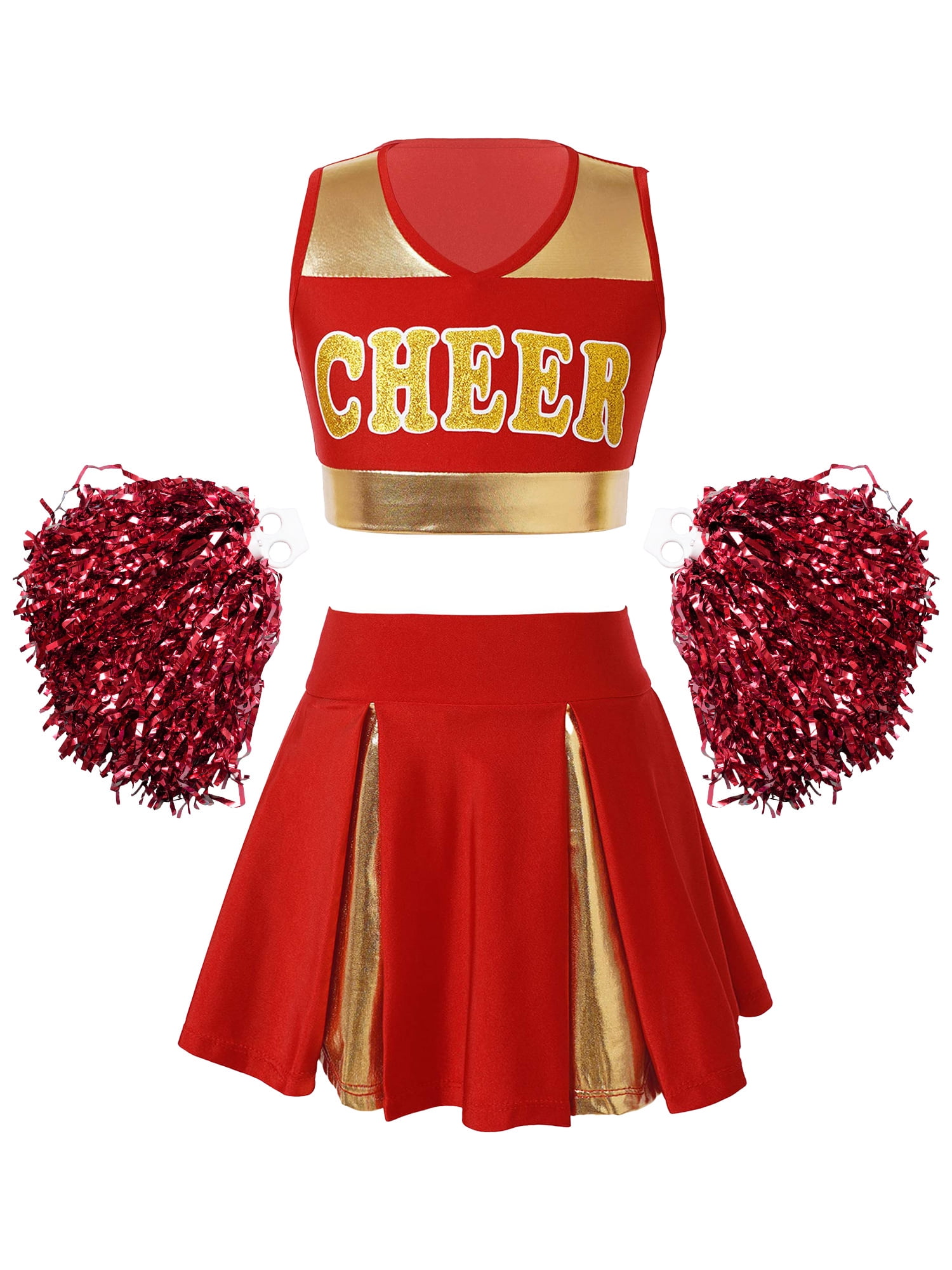 MSemis Kids Girls Cheerleader Outfits Cropped Tops Pleated Mini Skirt ...