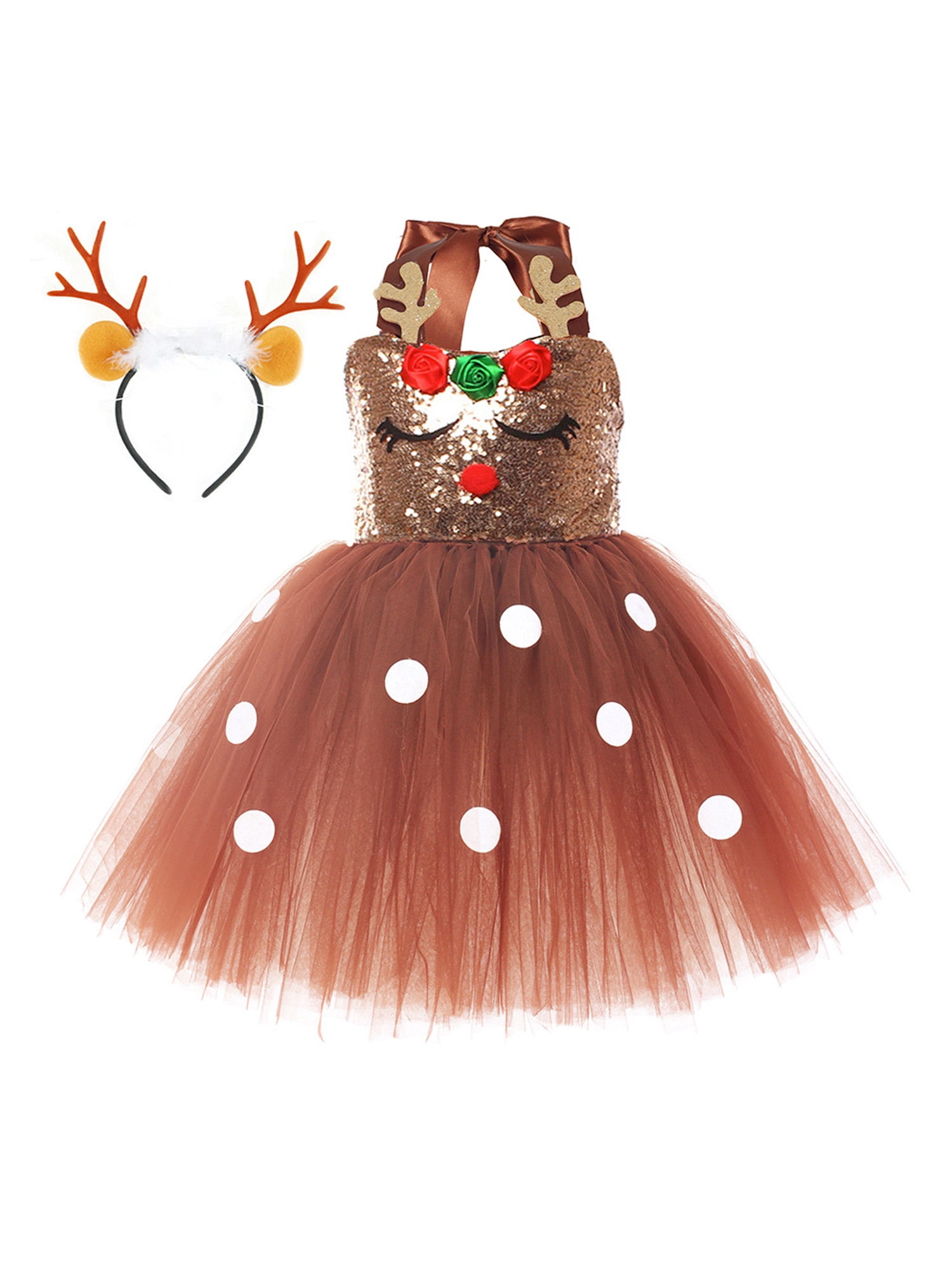 MSemis Kids Girls Christmas Elk Santa Reindeer Costume Ballet Tutu ...