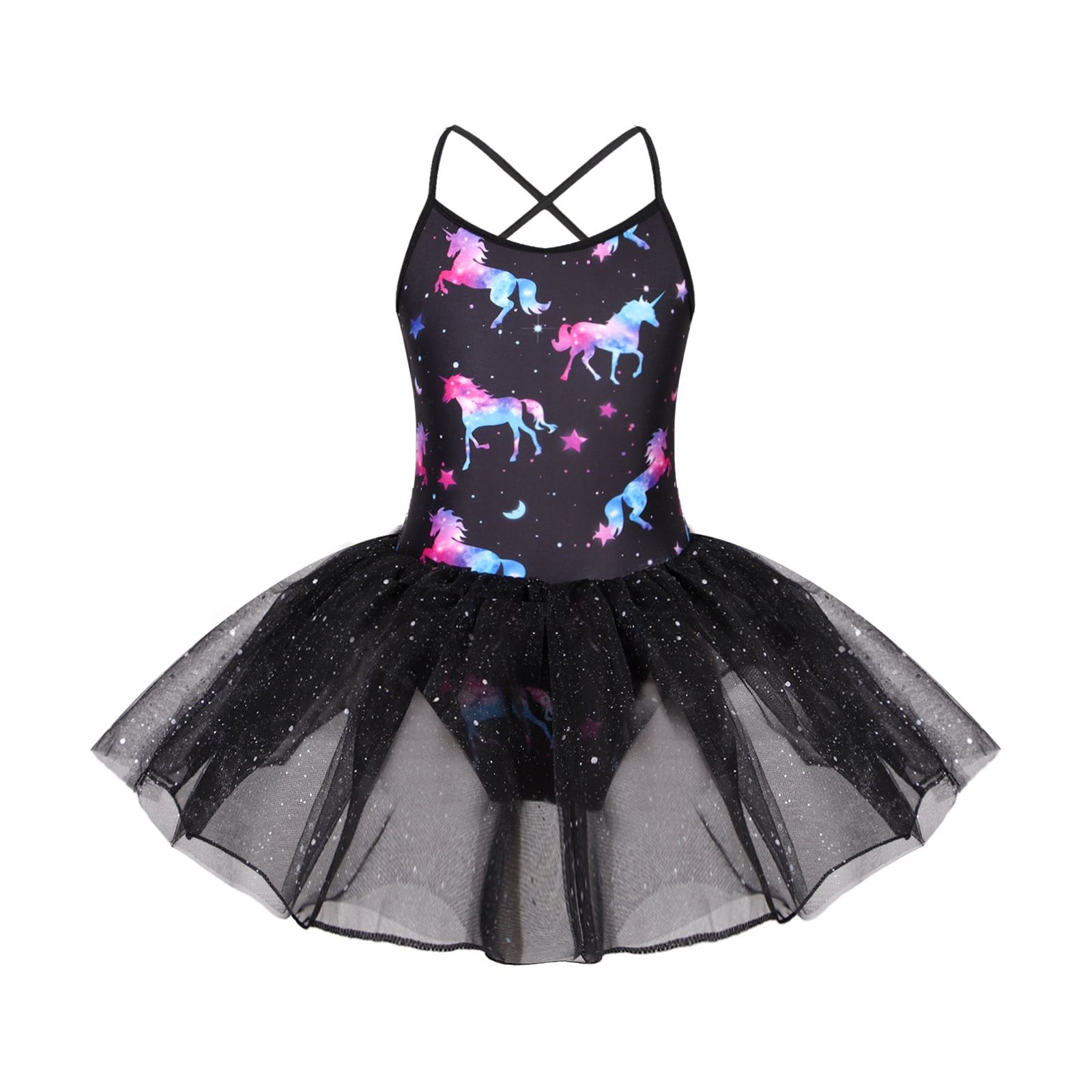 MSemis Kids Girls Criss Cross Back Scales Printed Sequins Leotard Dance ...