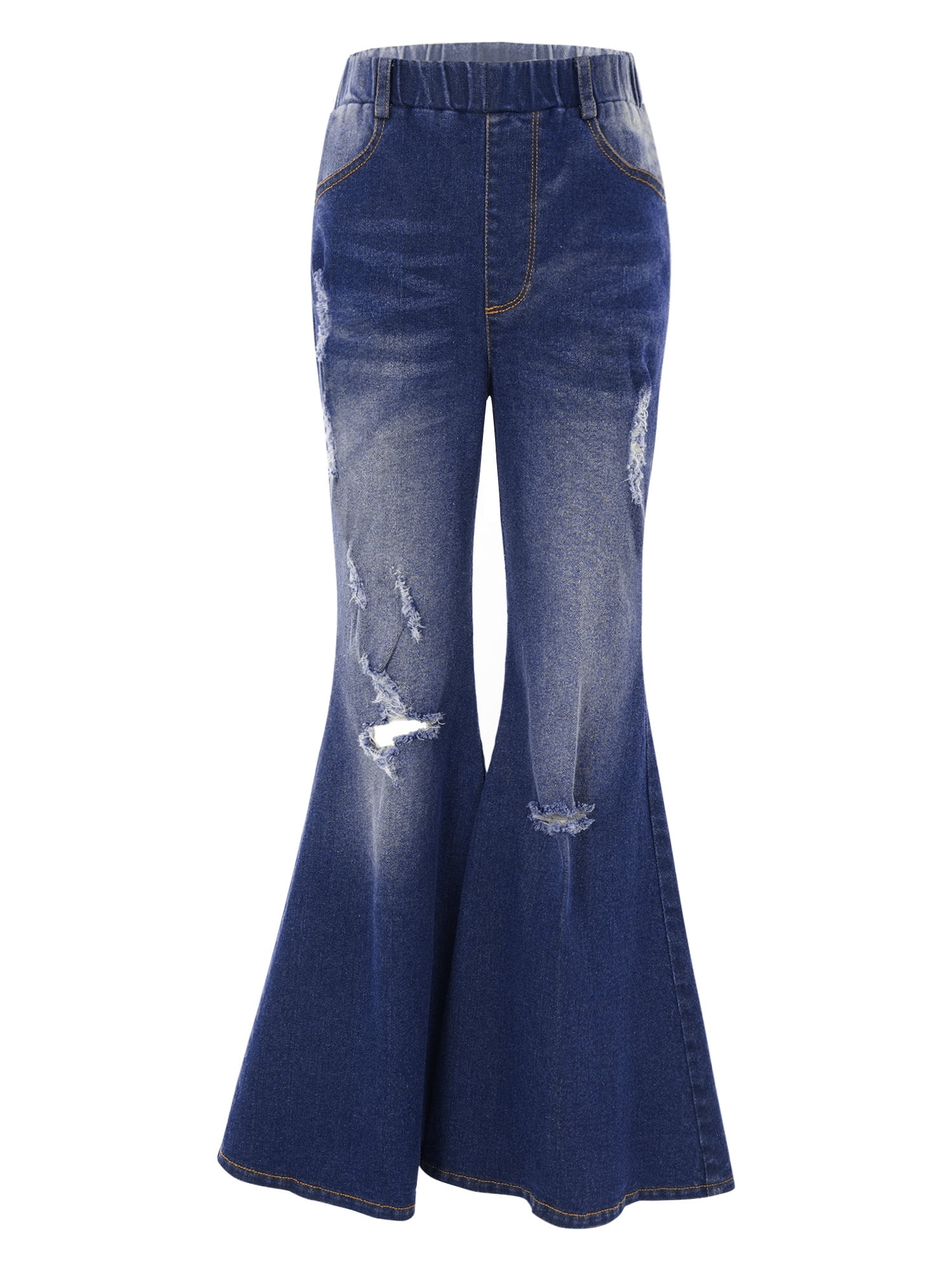 MSemis Kids Girls Elastic Waist Slim Fit Bell Bottom Denim Pants Dark ...