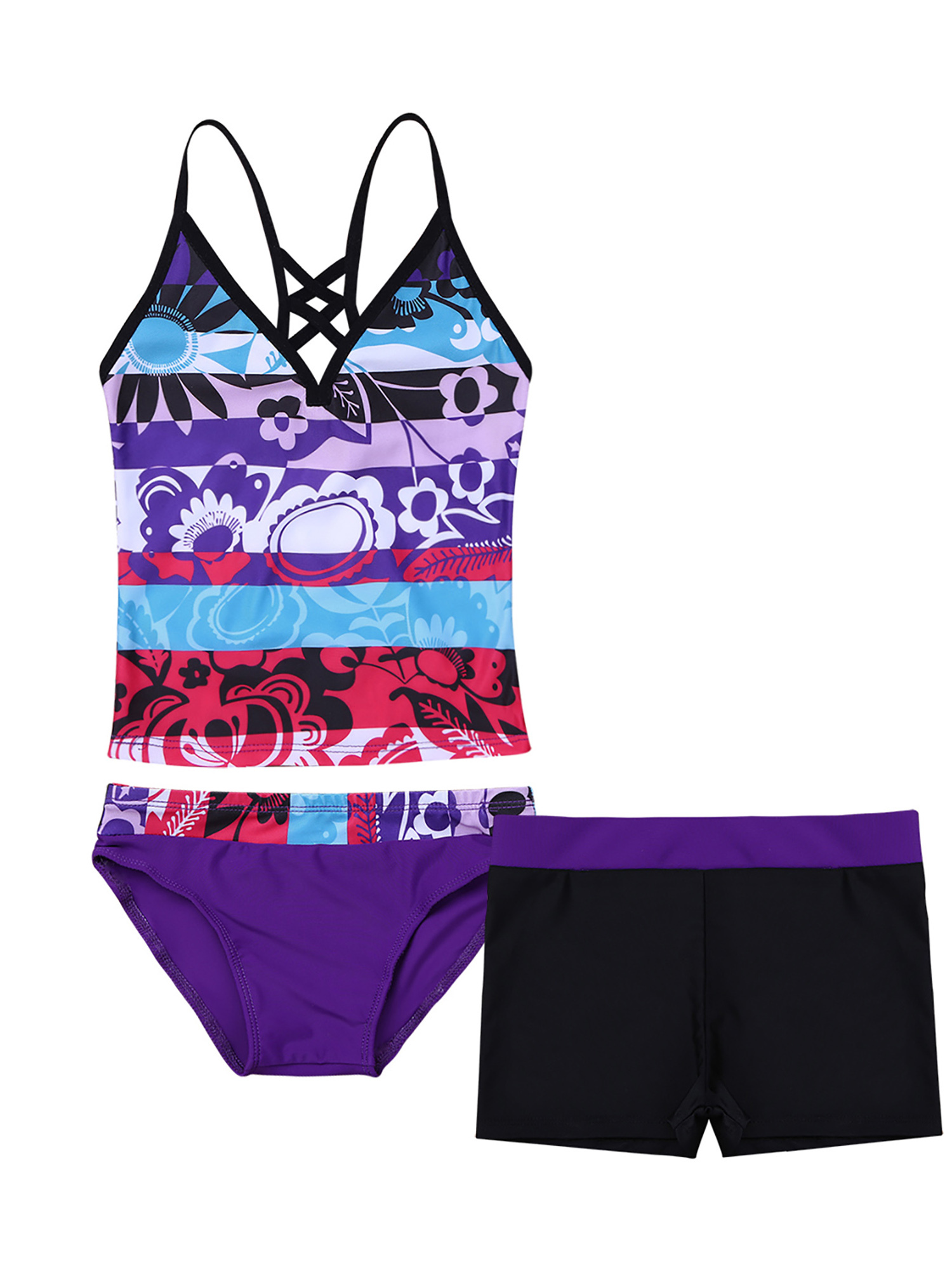 Xnihocha Kids Girls Tankini Sets 3-Piece Swimsuit Swim Tops with ...