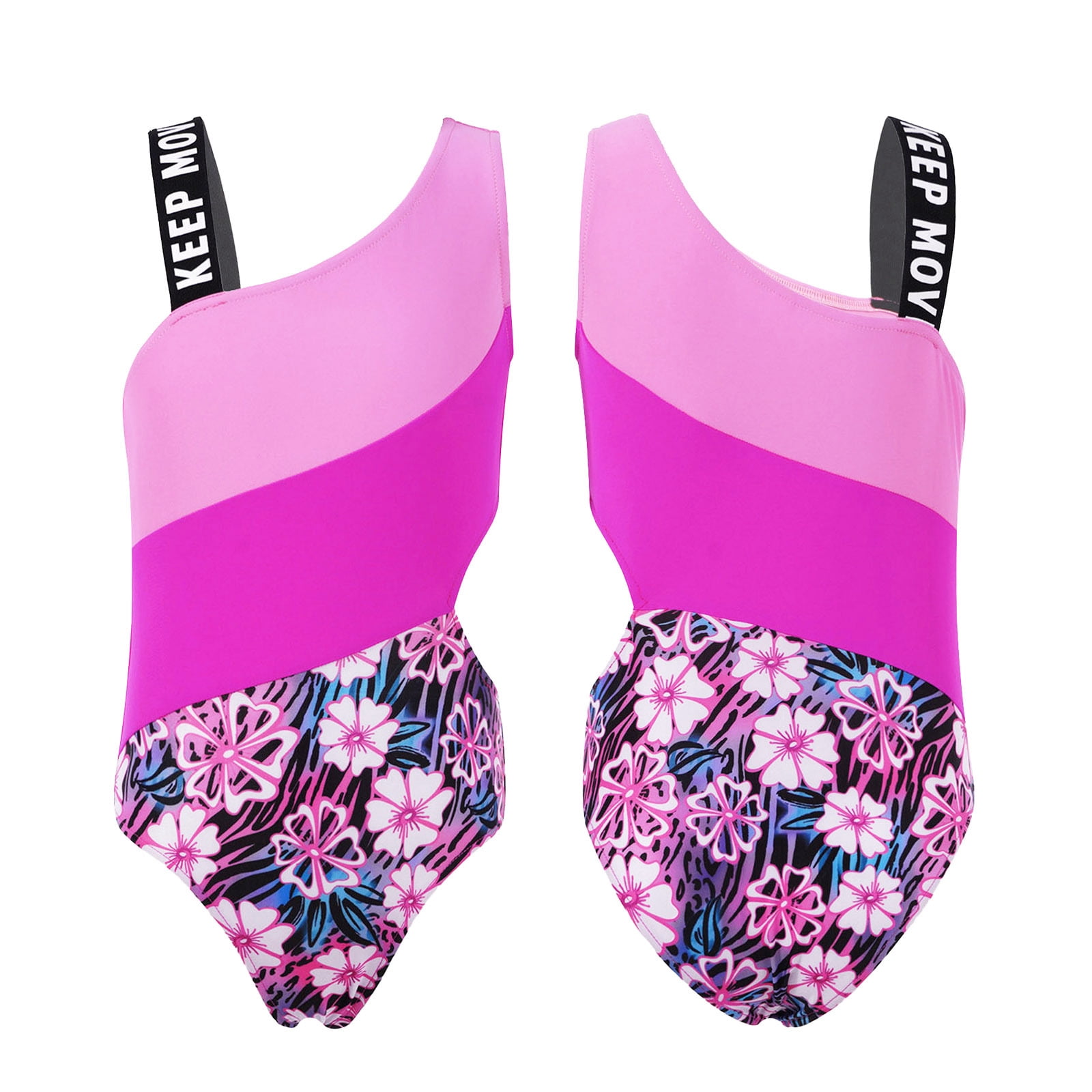 MSemis Kids Girls Floral One Shoulder Straps One Piece Swimsuit ...