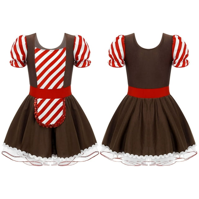 MSemis Kids Girls Gingerbread Tutu Costume Sequin Tulle Leotard Dress ...