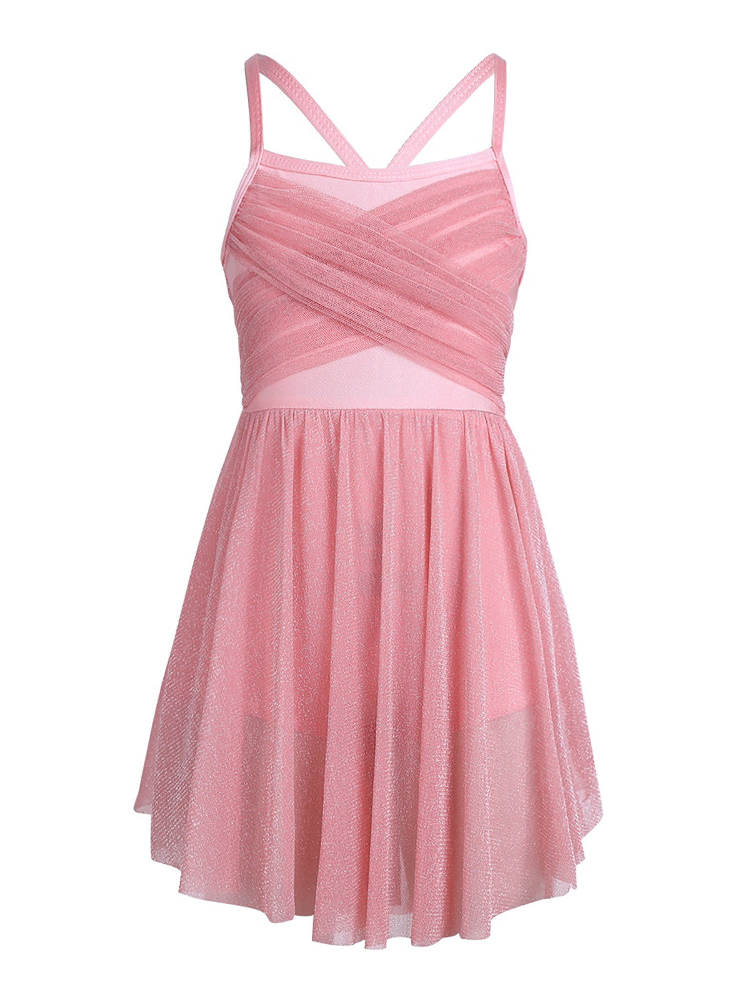 MSemis Kids Girls Glittery Mesh Criss Cross Latin Ballet Dance Dress ...