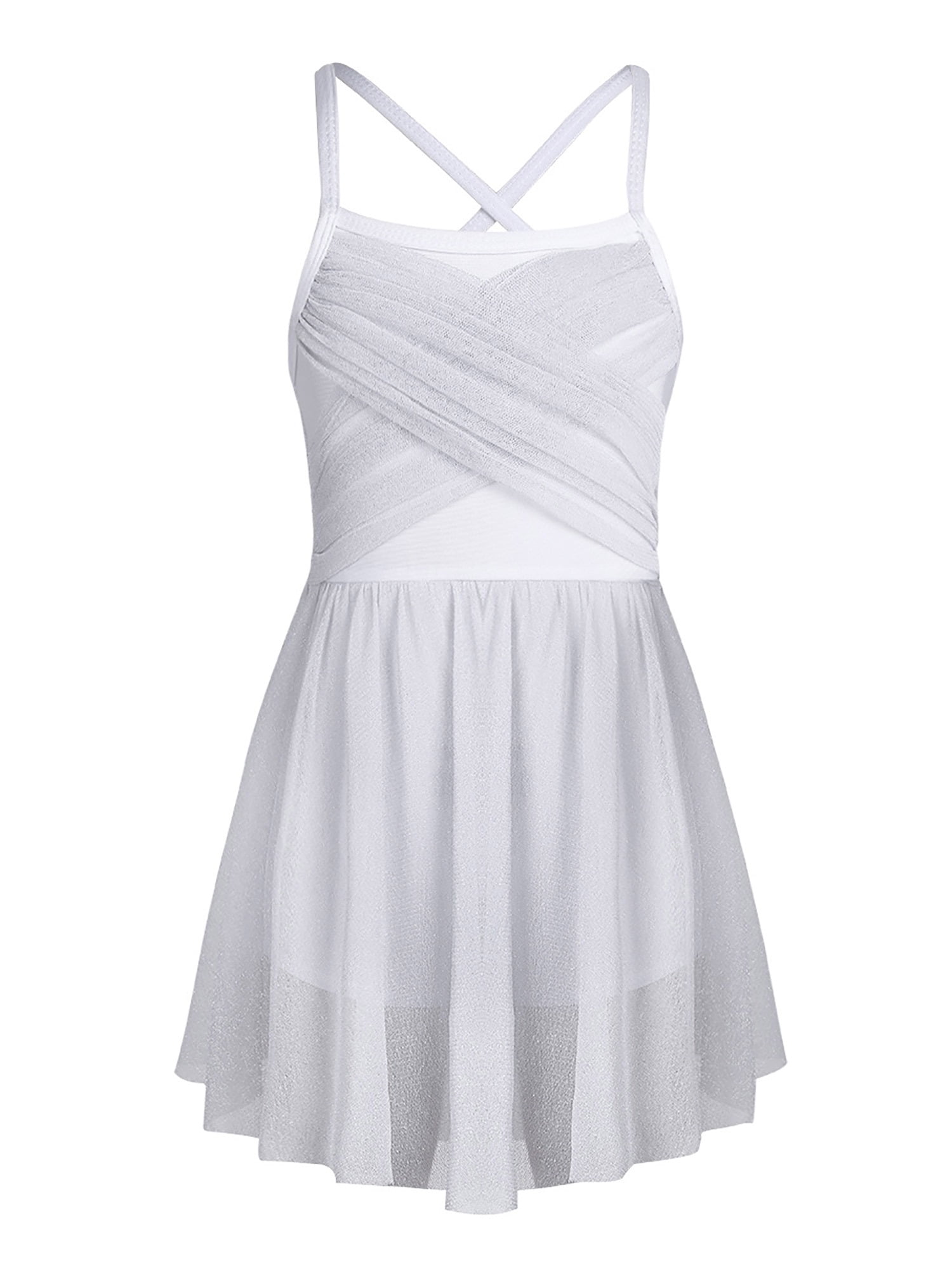 MSemis Kids Girls Glittery Mesh Criss Cross Latin Ballet Dance Dress ...