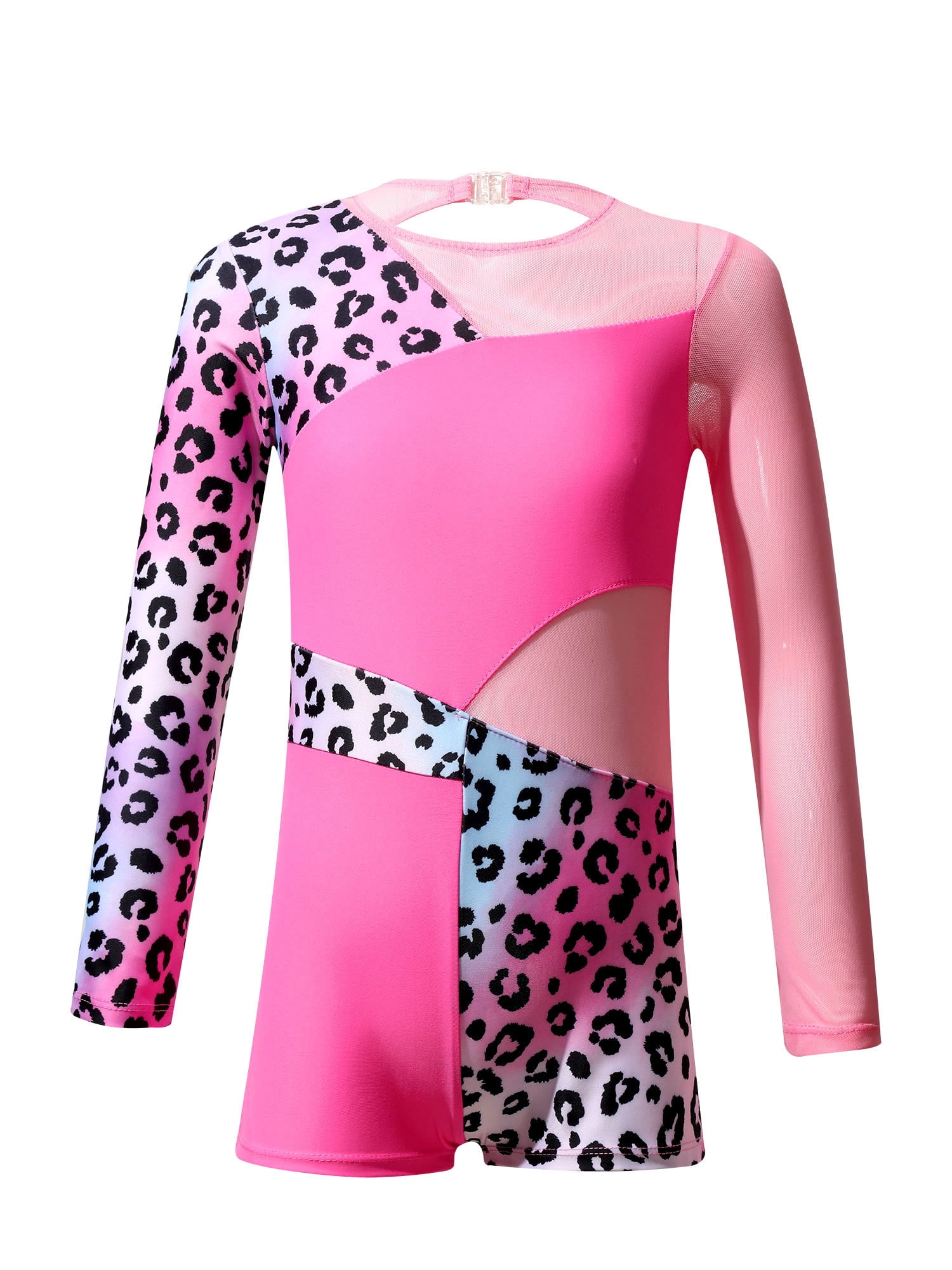 MSemis Kids Girls Gymnastics Leotards Long Sleeve Dance Biketards Shorts Unitards Pink Leopard ...