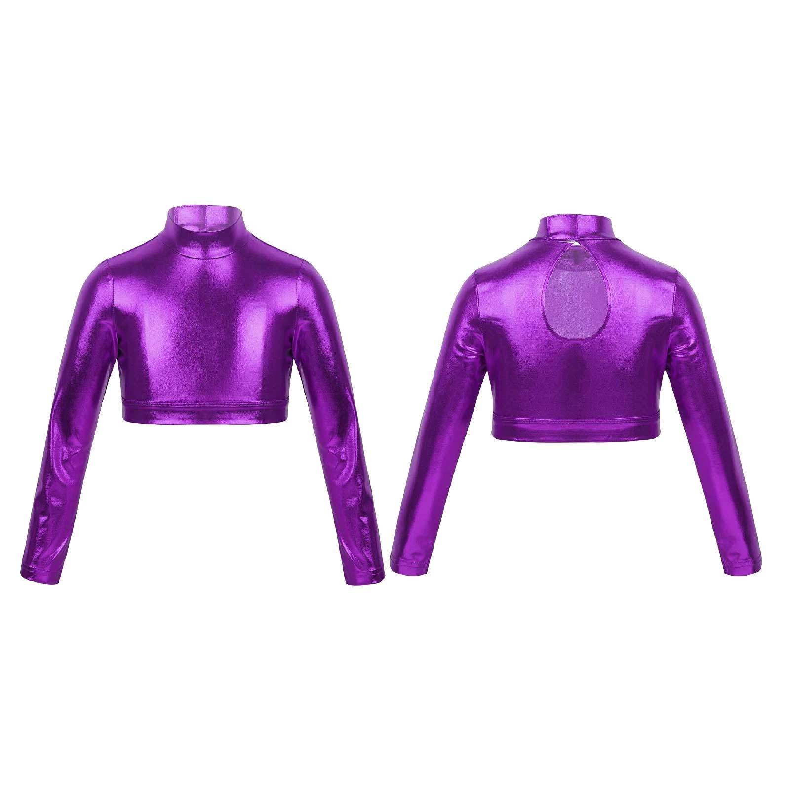 MSemis Kids Girls Long Sleeves Mock Neck Keyhole Back Metallic Tops ...