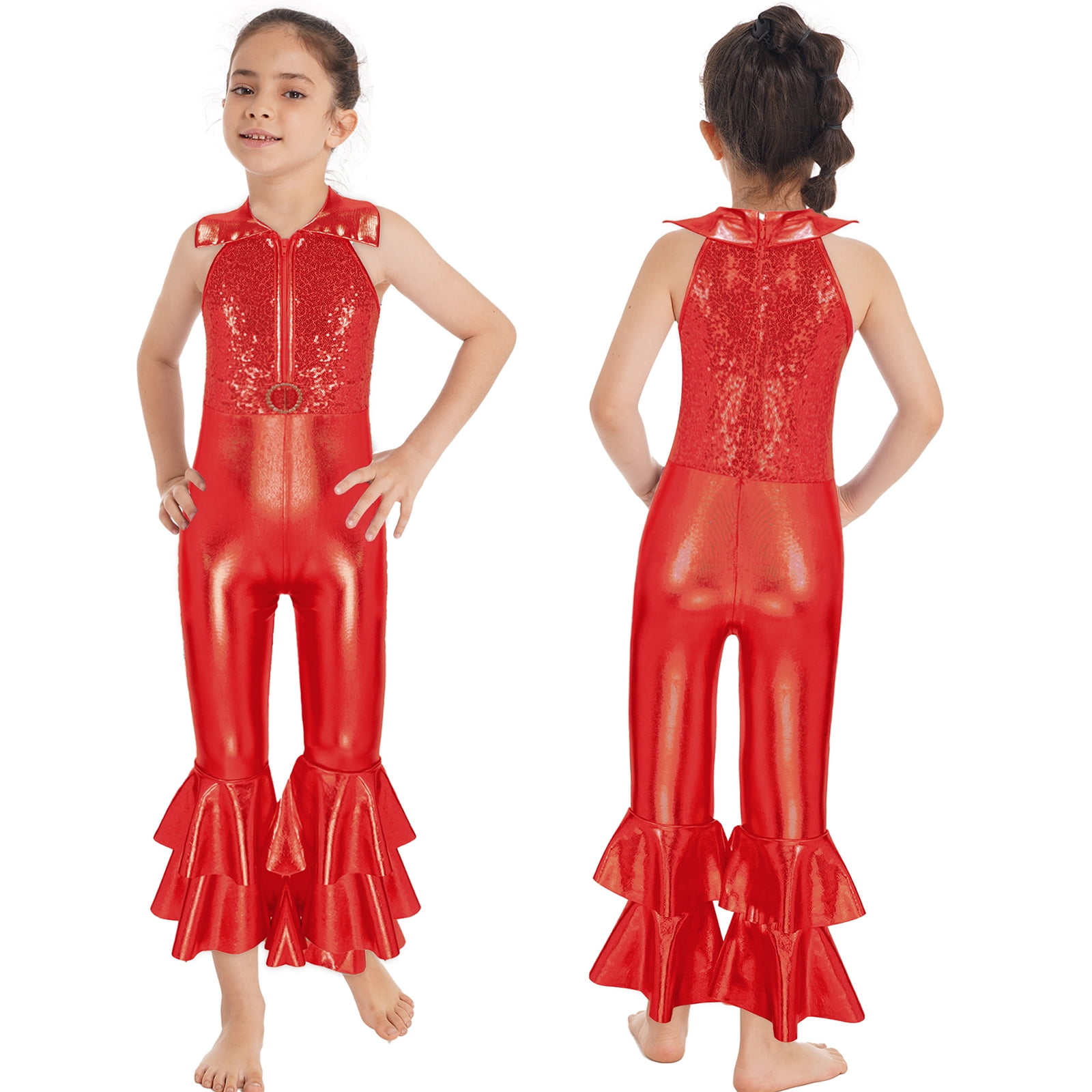 MSemis Kids Girls Metallic Bell-Bottom Jumpsuit for Ballet - Walmart.com
