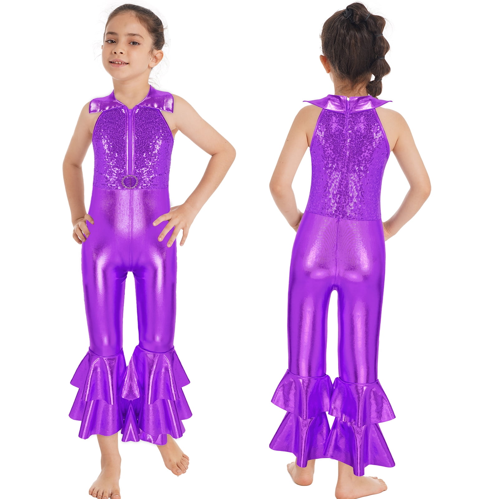 MSemis Kids Girls Metallic Bell-Bottom Jumpsuit for Ballet - Walmart.com