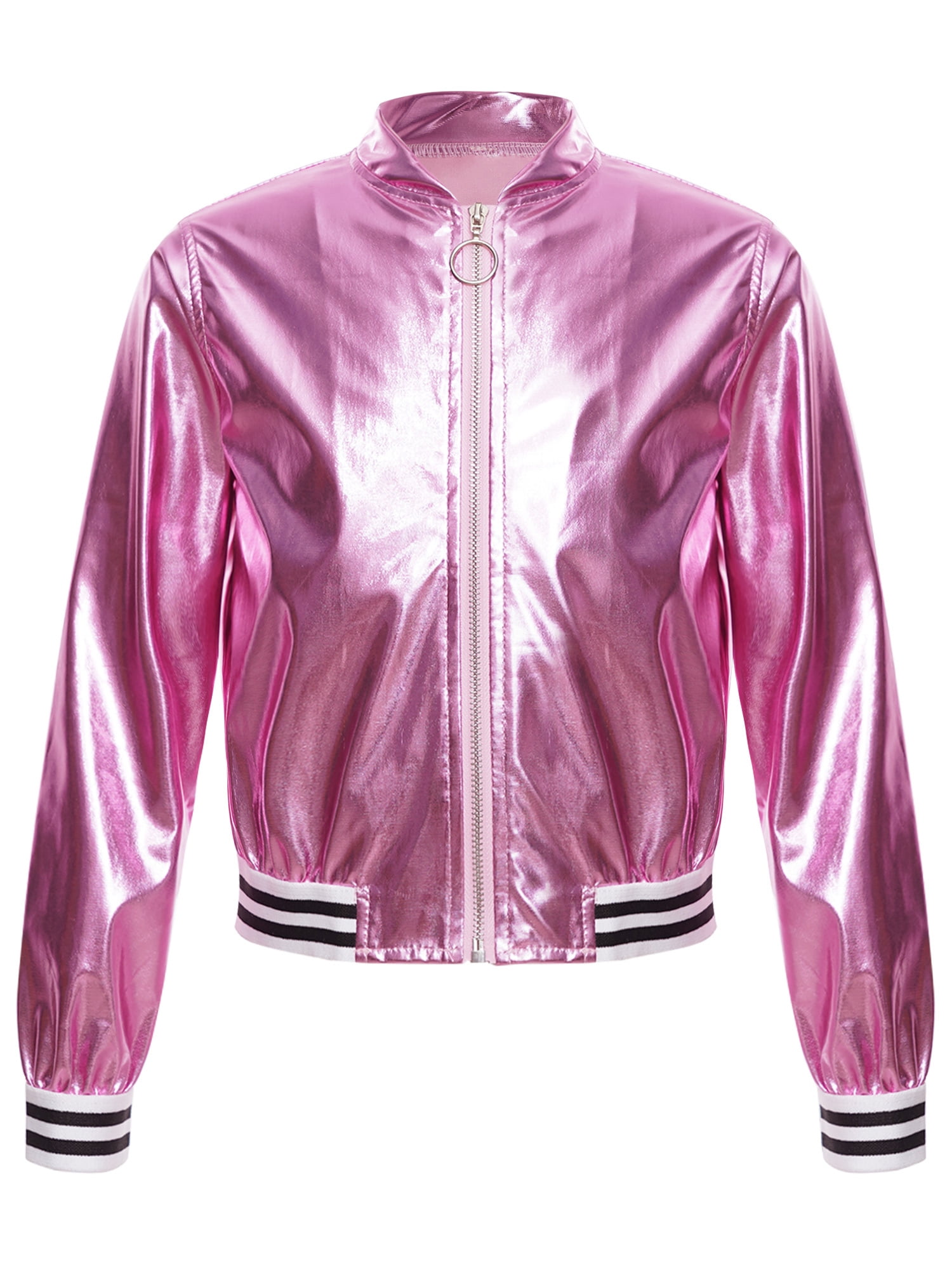 MSemis Kids Girls Metallic Bomber Jacket Coat Pink 16 - Walmart.com
