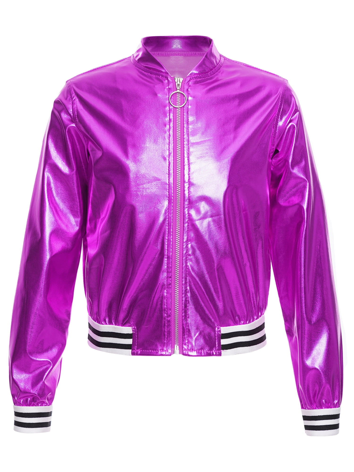 MSemis Kids Girls Metallic Bomber Jacket Coat Purple 16 - Walmart.com