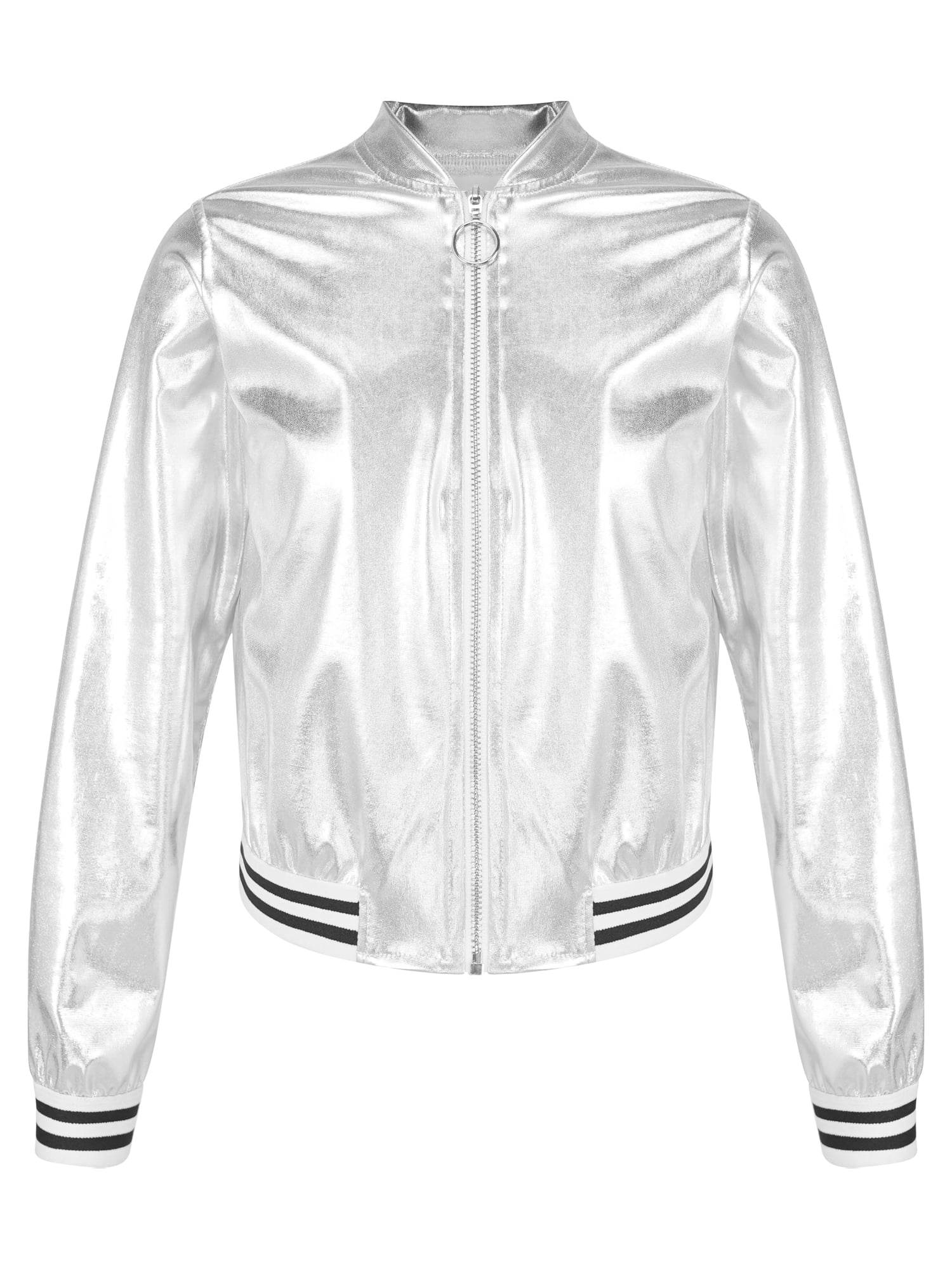 MSemis Kids Girls Metallic Bomber Jacket Coat Silver 12 - Walmart.com
