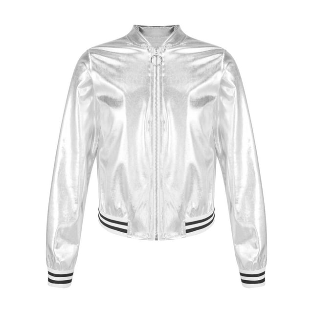 MSemis Kids Girls Metallic Bomber Jacket Coat Silver 14 - Walmart.com
