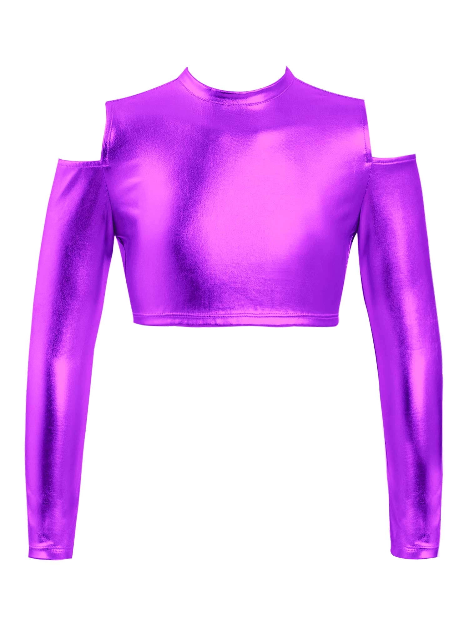 MSemis Kids Girls Metallic Long Sleeve Off-Shoulder Dance Crop Tops ...