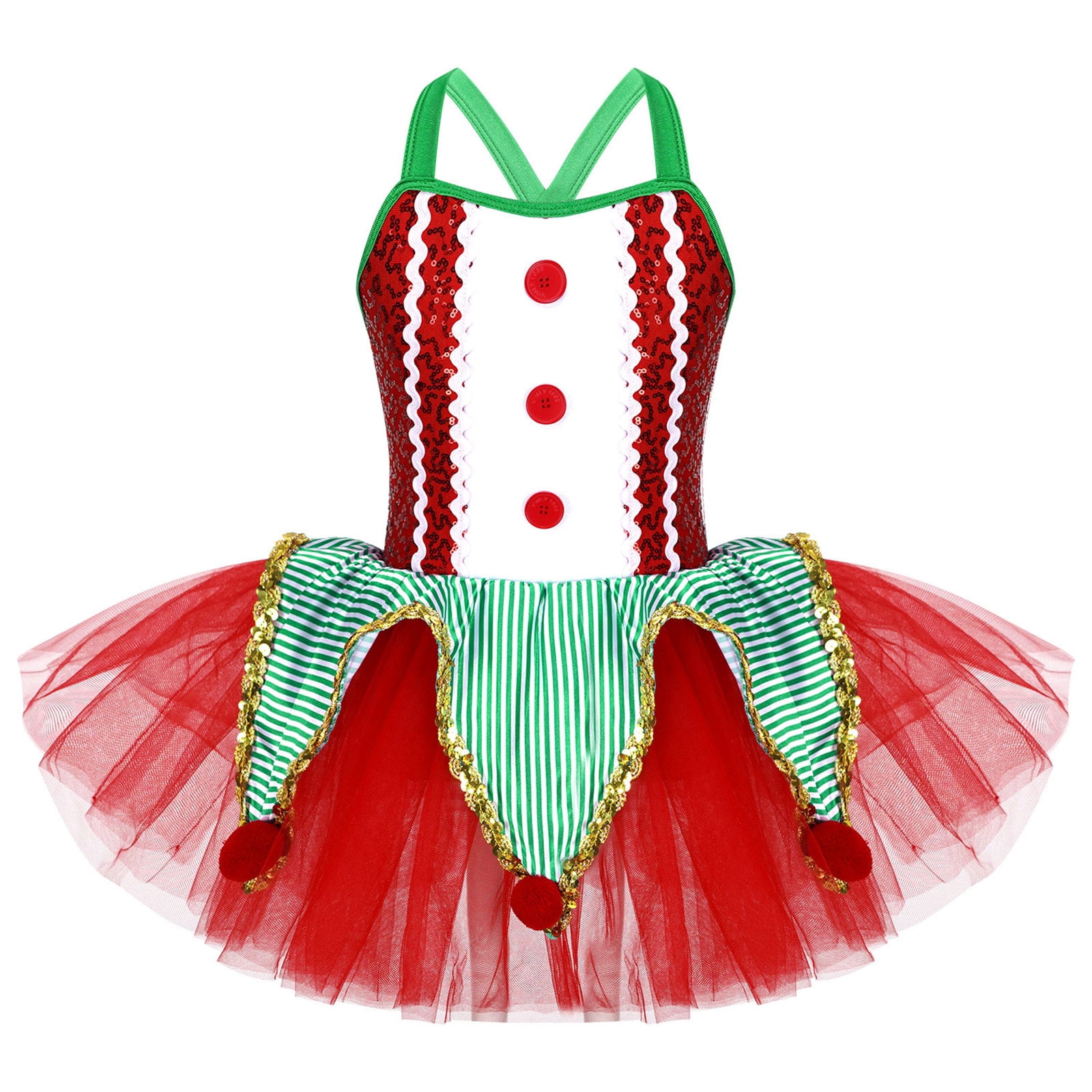 MSemis Kids Girls Mrs Santa Elf Christmas Costumes Leotard Tutu Dress ...