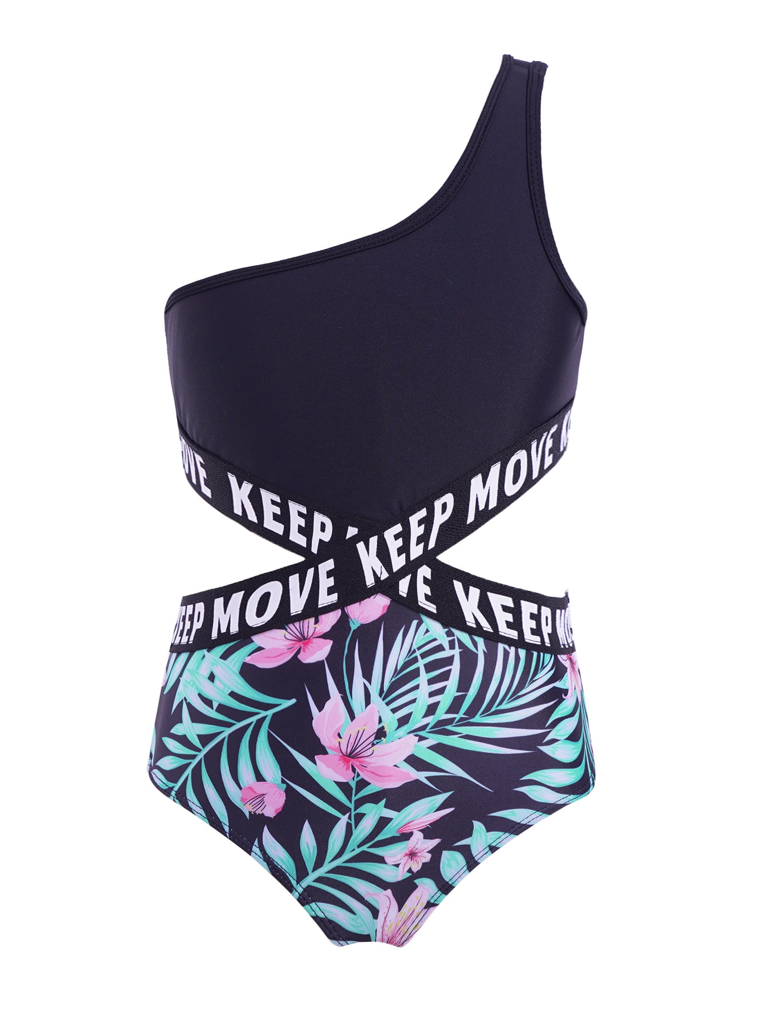MSemis Kids Girls One Piece Swimming Jumpsuit Sinlge Shoulder Hollow ...