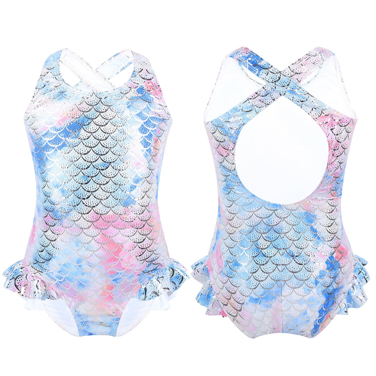 MSemis Kids Girls One Piece Swimsuit Sparkly Fish Scales Pattern ...