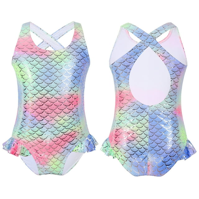 MSemis Kids Girls One Piece Swimsuit Sparkly Fish Scales Pattern ...