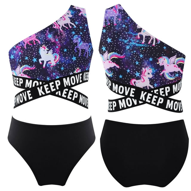 MSemis Kids Girls One-Shoulder Bikini Swimwear Set Two Piece Swimsuits ...