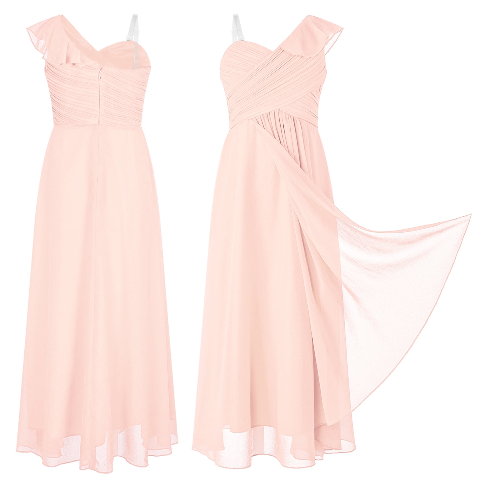 MSemis Kids Girls One-Shoulder Ruffle Bridesmaid Wedding Party Pageant ...