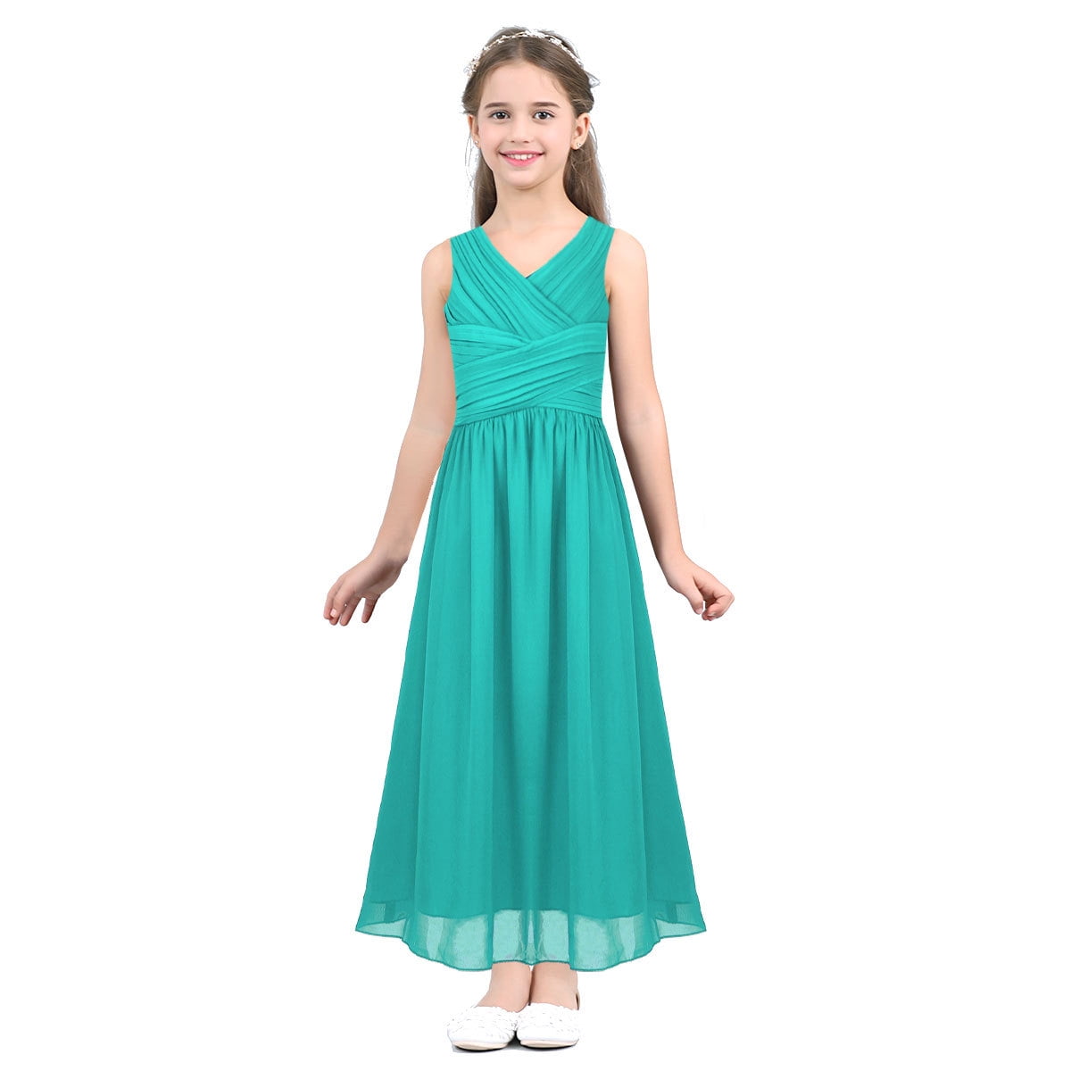 MSemis Kids Girls Pleated V Neck Princess Formal Party Ball Gown ...