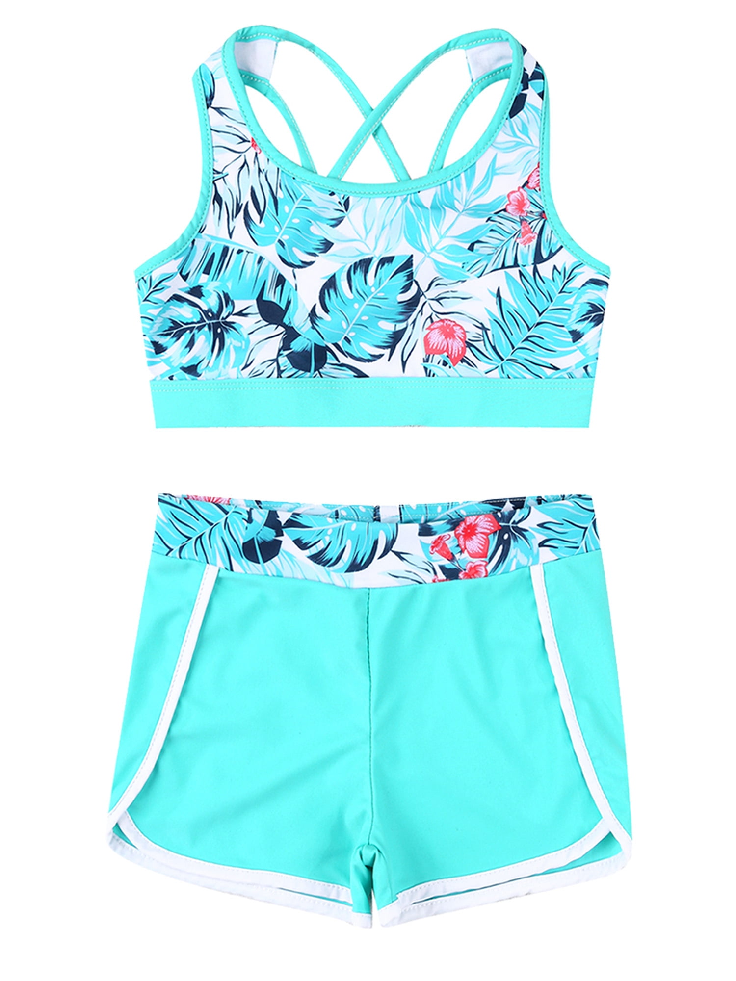 MSemis Kids Girls Printed Swim Outfits Cropped Tops with Shorts Bathing ...