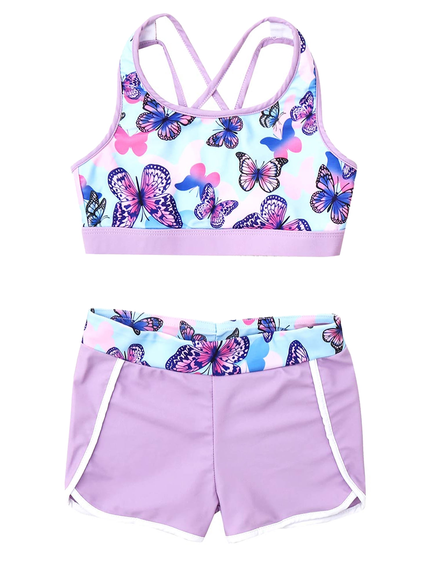MSemis Kids Girls Printed Swim Outfits Cropped Tops with Shorts Bathing ...