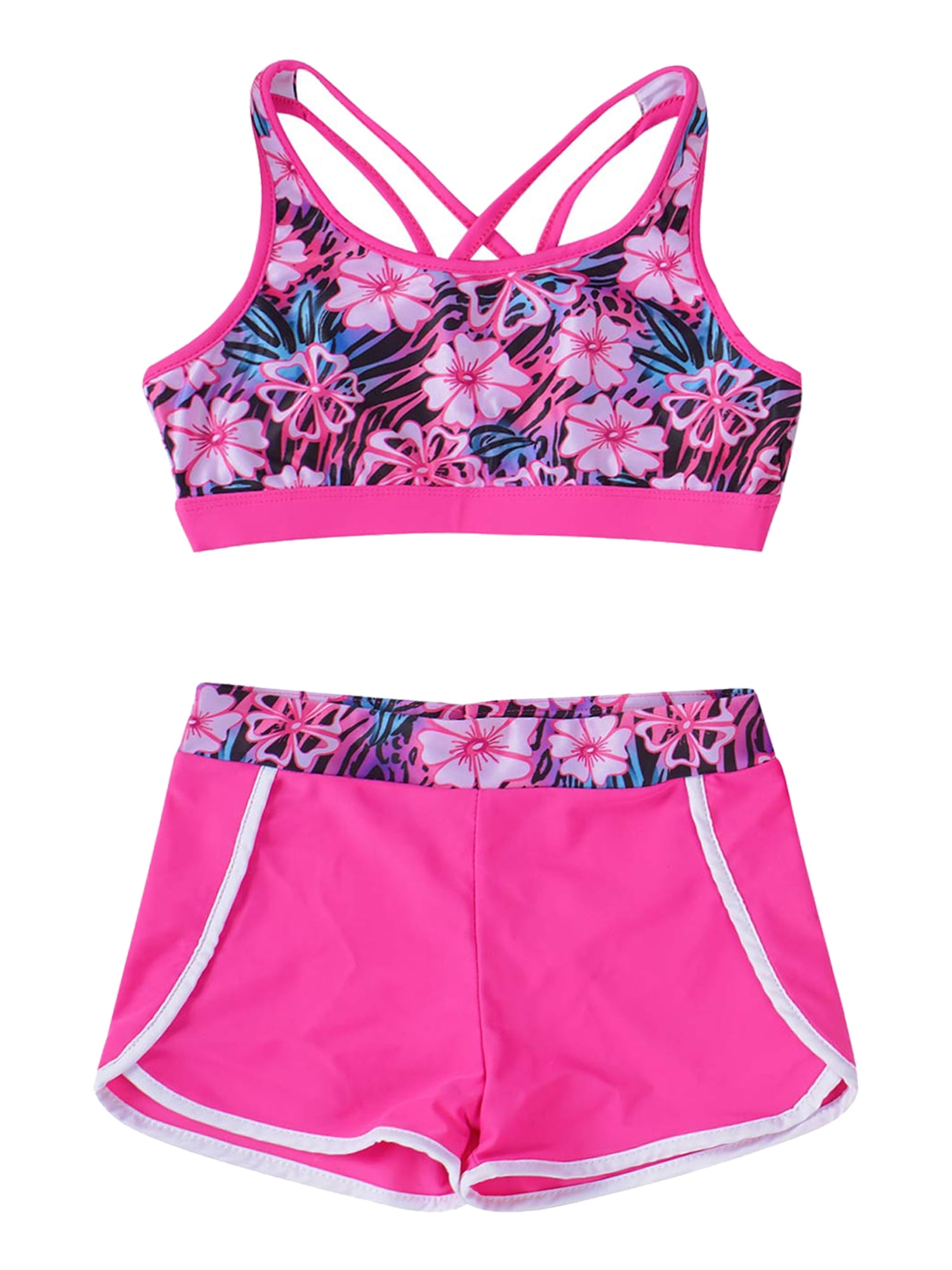 MSemis Kids Girls Printed Swim Outfits Cropped Tops with Shorts Bathing ...