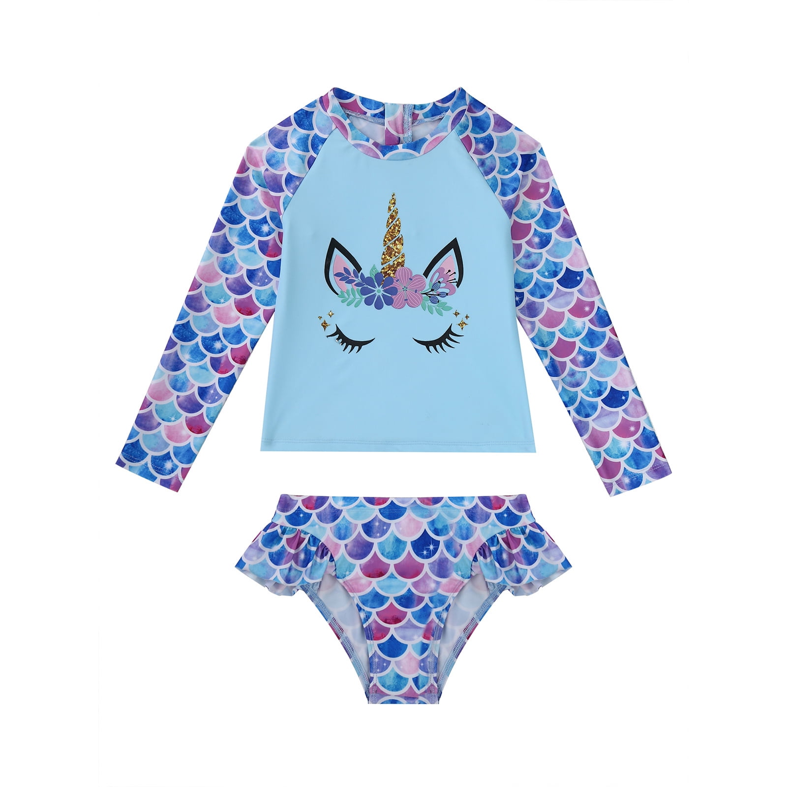 MSemis Kids Girls Rashguard Swimsuit & Swim Bottoms Set with UPF 50+, 2 ...
