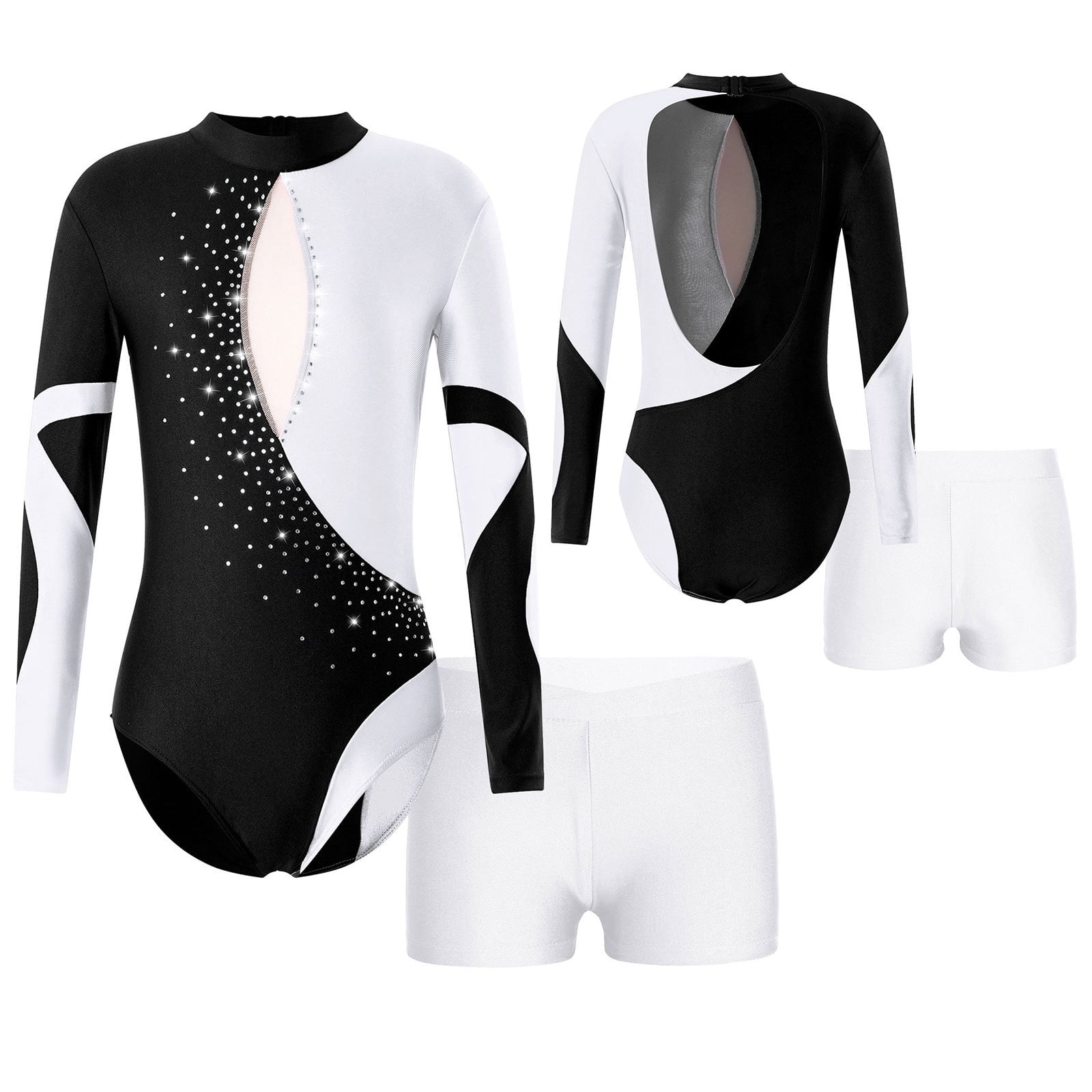 MSemis Kids Girls Rhinestone Long Sleeve Gymnastics Leotard Skating ...