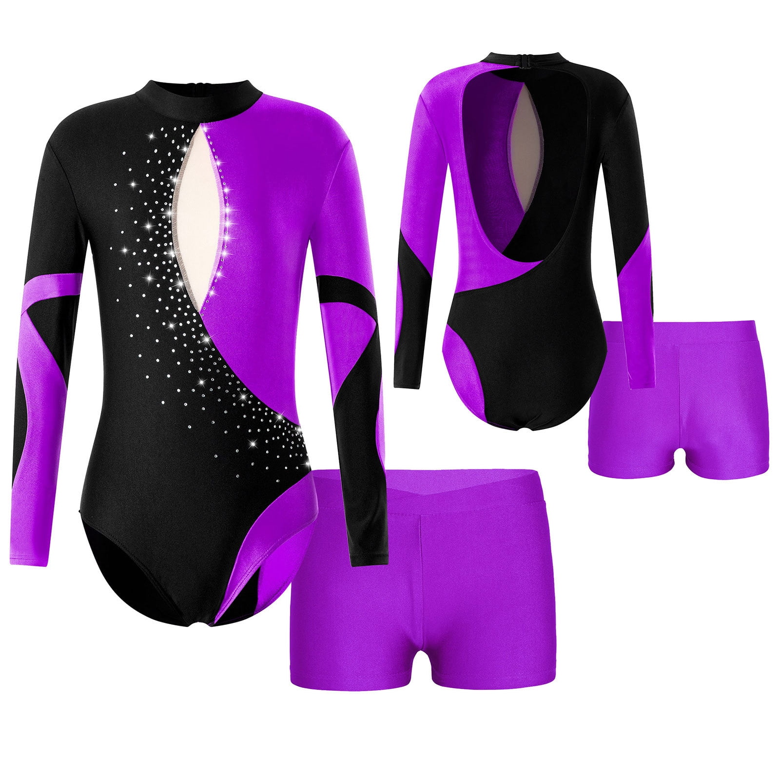 MSemis Kids Girls Rhinestone Long Sleeve Gymnastics Leotard Skating ...