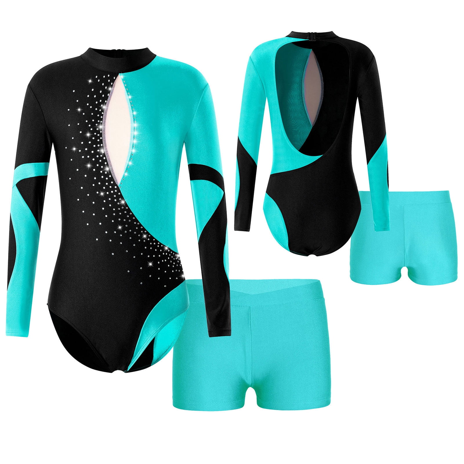 MSemis Kids Girls Rhinestone Long Sleeve Gymnastics Leotard Skating ...