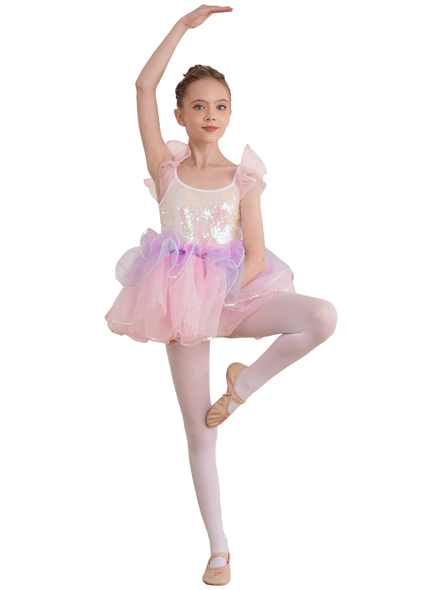 MSemis Kids Girls Ruffled Sequins Ballet Tutu Dance Dress Princess ...