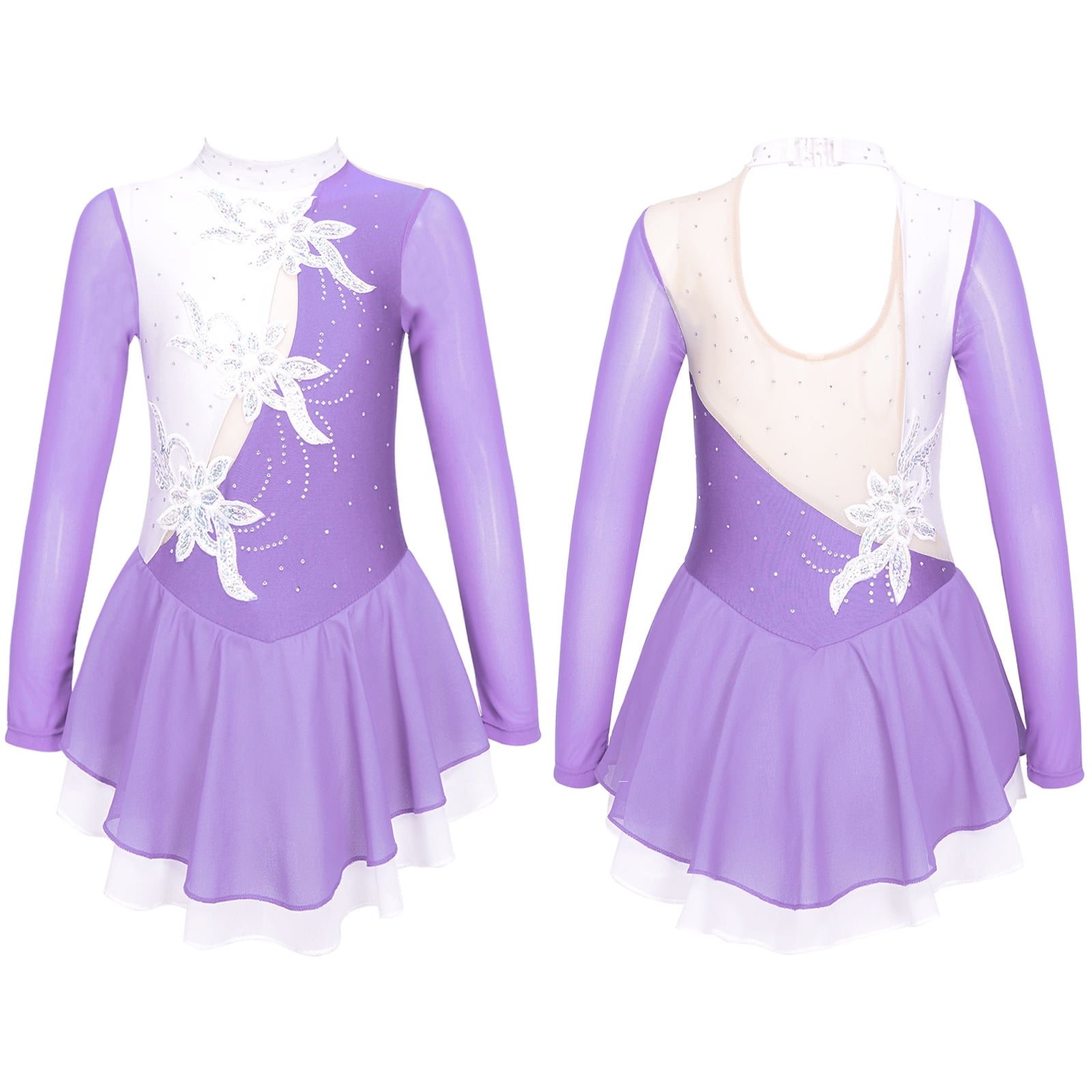 MSemis Kids Girls Sequins Floral Ballet Lyrical Dance Costume Long ...