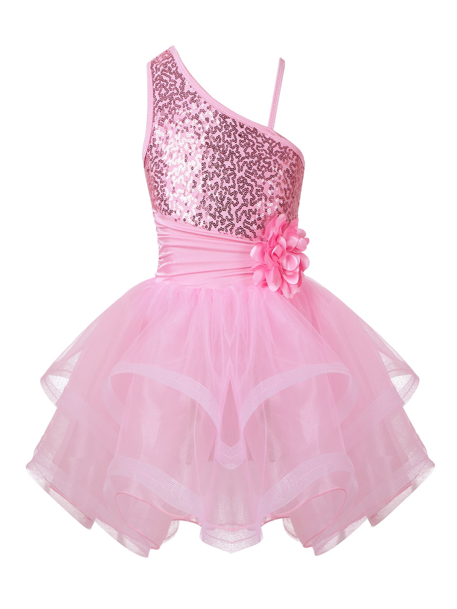 MSemis Kids Girls Sequins Flower Ruched Waist Tutu Ballet Leotard Dance ...