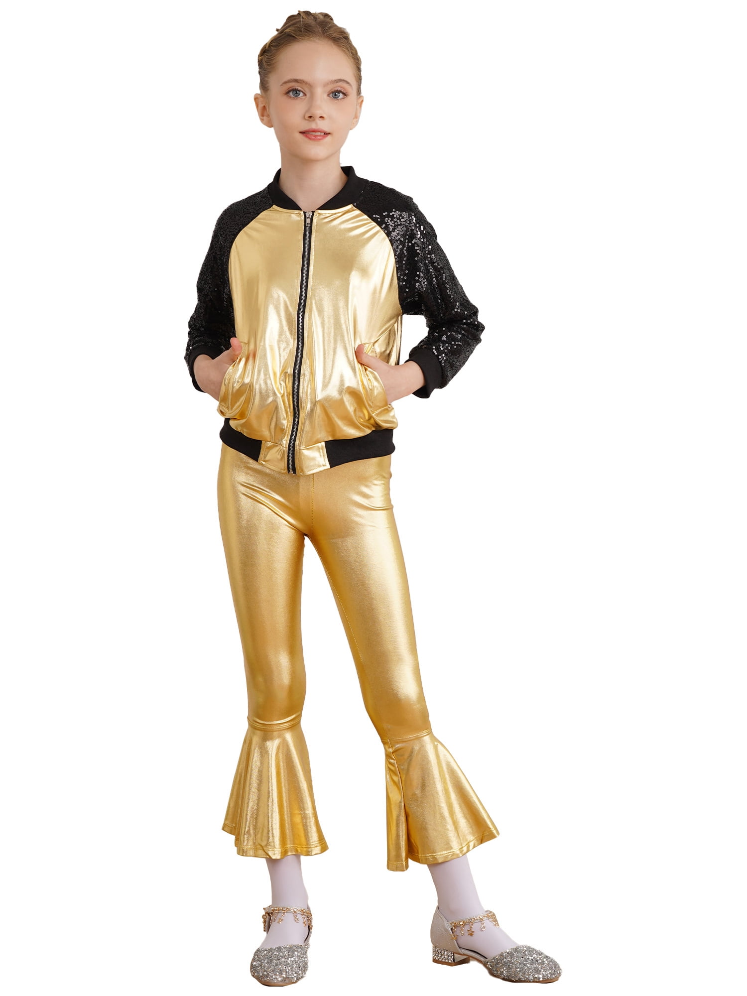 MSemis Kids Girls Sequins Jacket Coat Outfits with Flared Pants ...