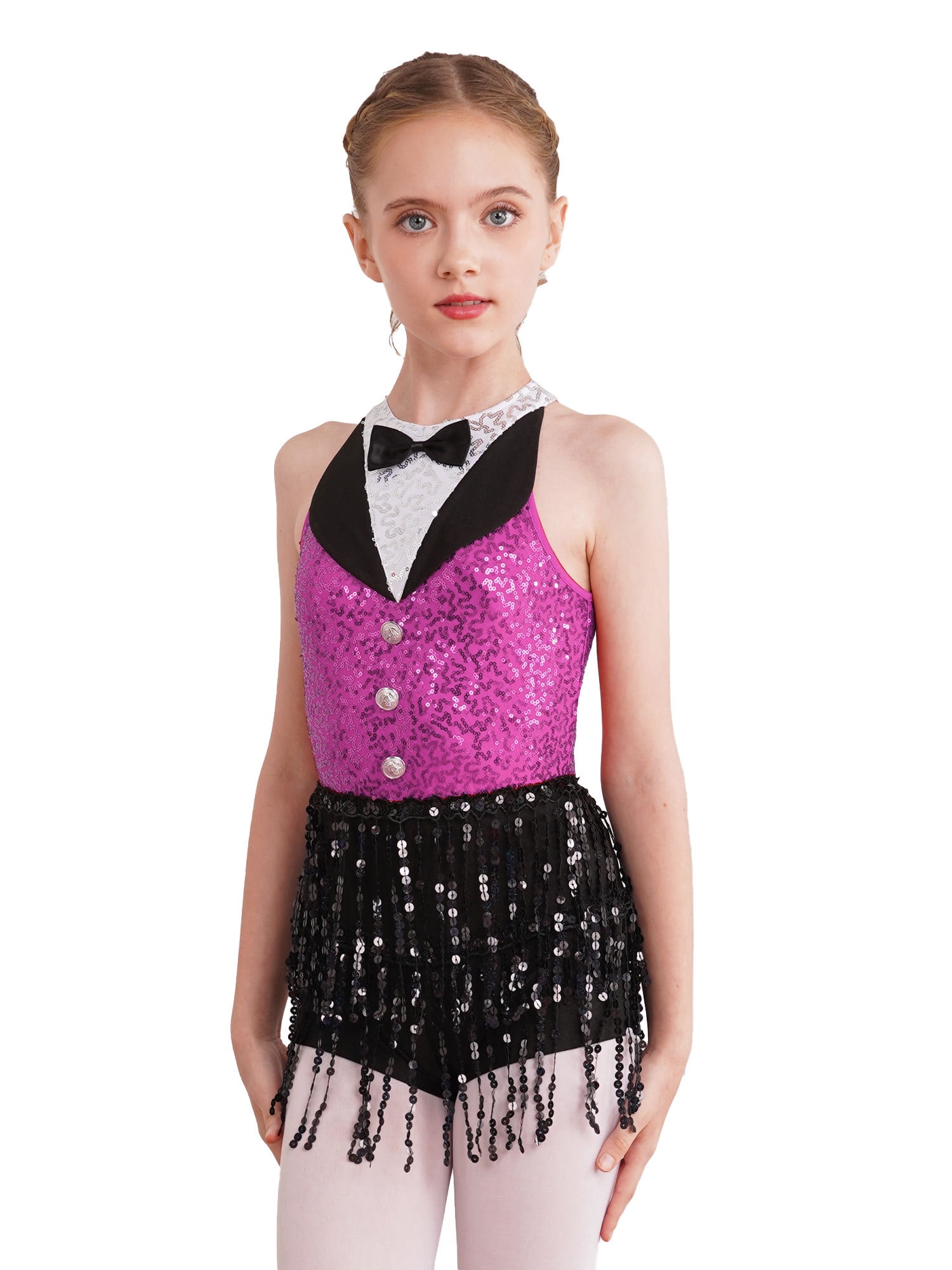 MSemis Kids Girls Sequins Leotard Tassel Dance Dress Romper Jumpsuit ...