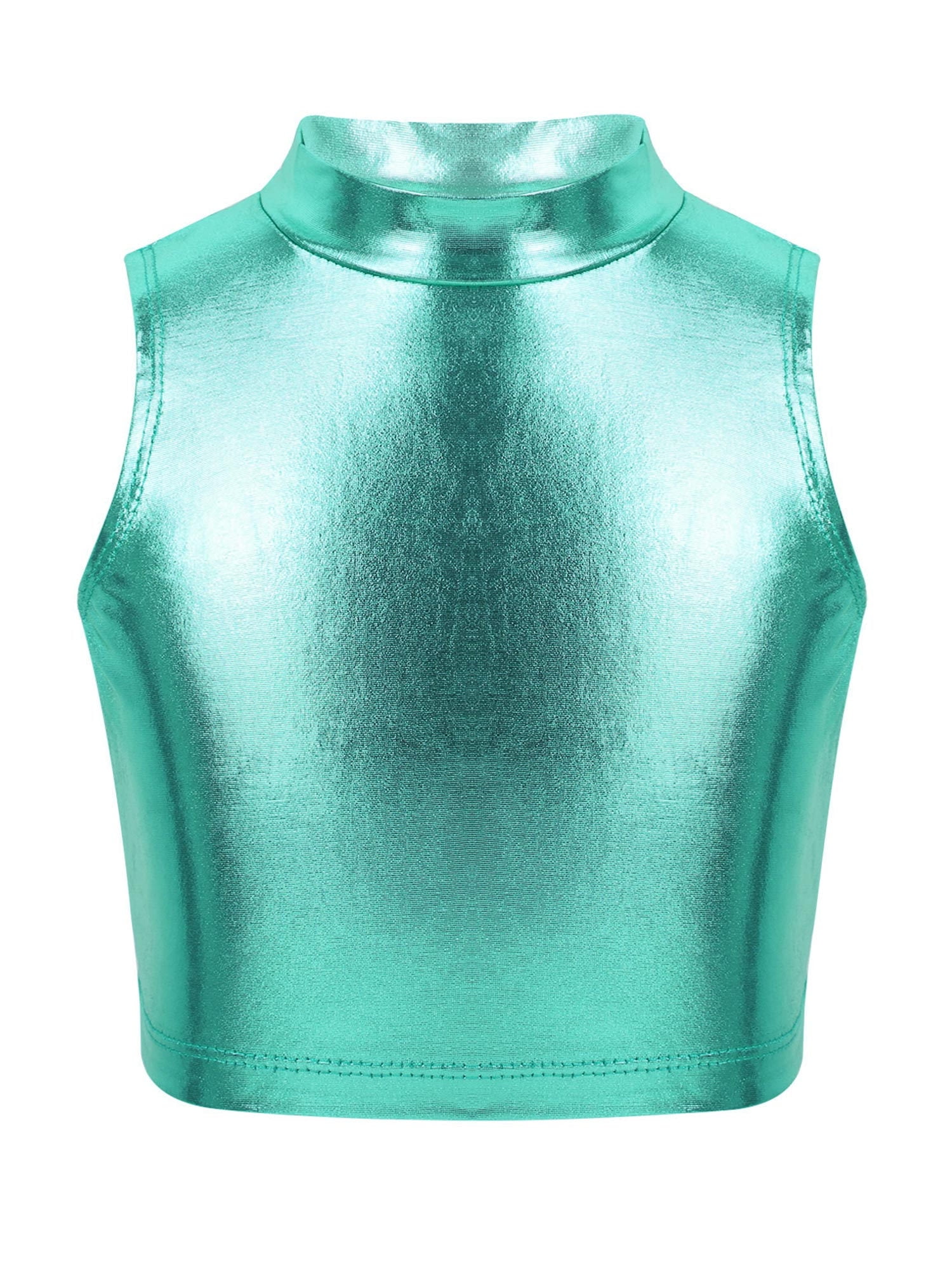 MSemis Kids Girls Shiny Metallic Mock Neck Crop Tops Dance Vest Ballet ...