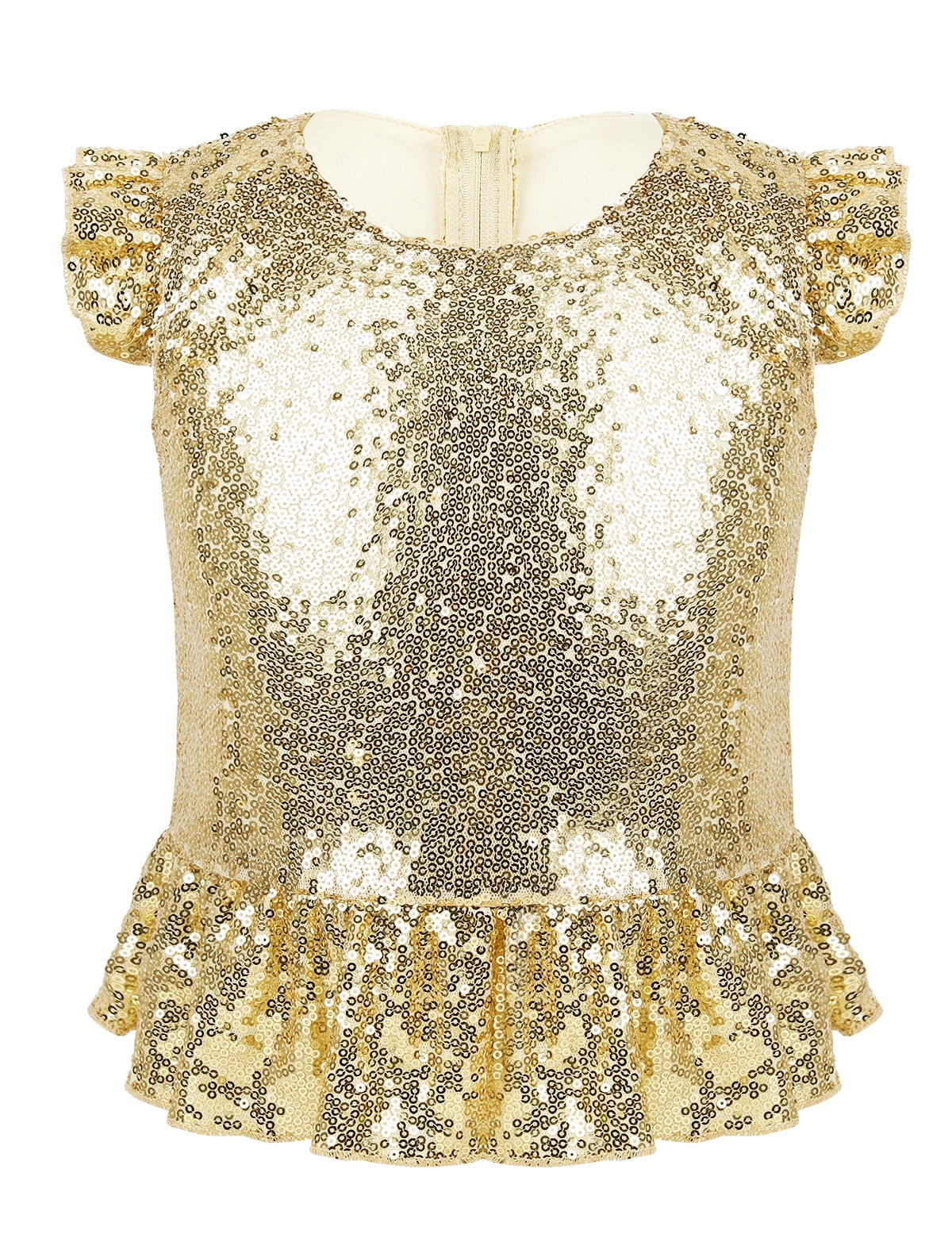 MSemis Kids Girls Shiny Sequined Crop Top Tee Shirts Jazz Hip-hop Fancy Up Gold 14 - Walmart.com
