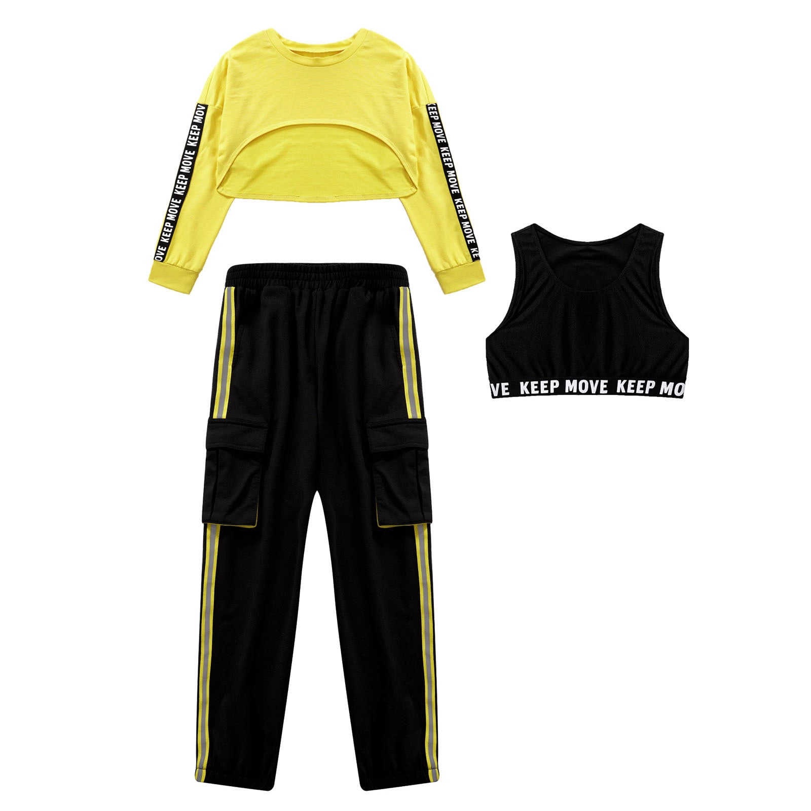 MSemis Kids Girls Street Dance Outfits 3 Piece Crop Tank Tops Jogger ...