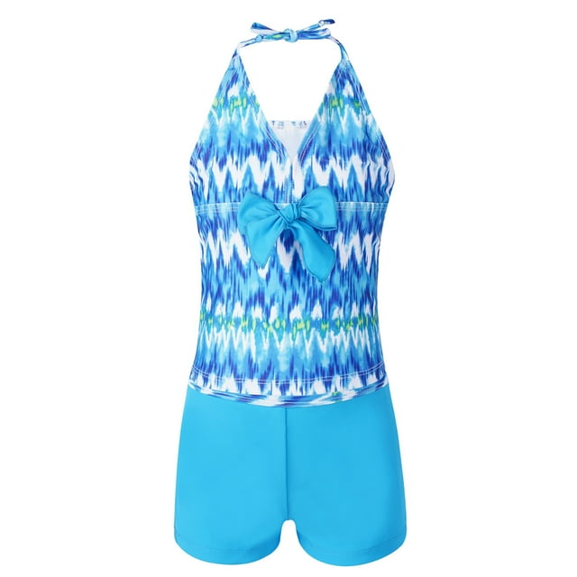 MSemis Kids Girls Swimsuit Printed Halter Tank Top with Boyshort ...