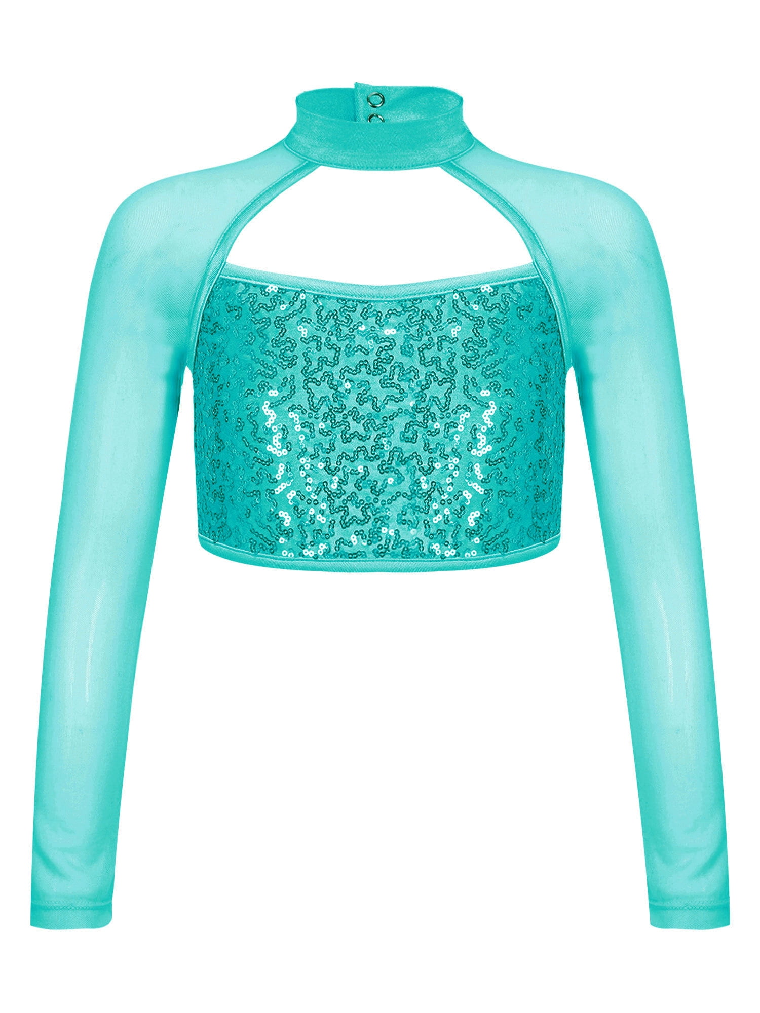 MSemis Kids Girls Turtleneck Sequin Long Sleeve Dance Crop Top Lake ...