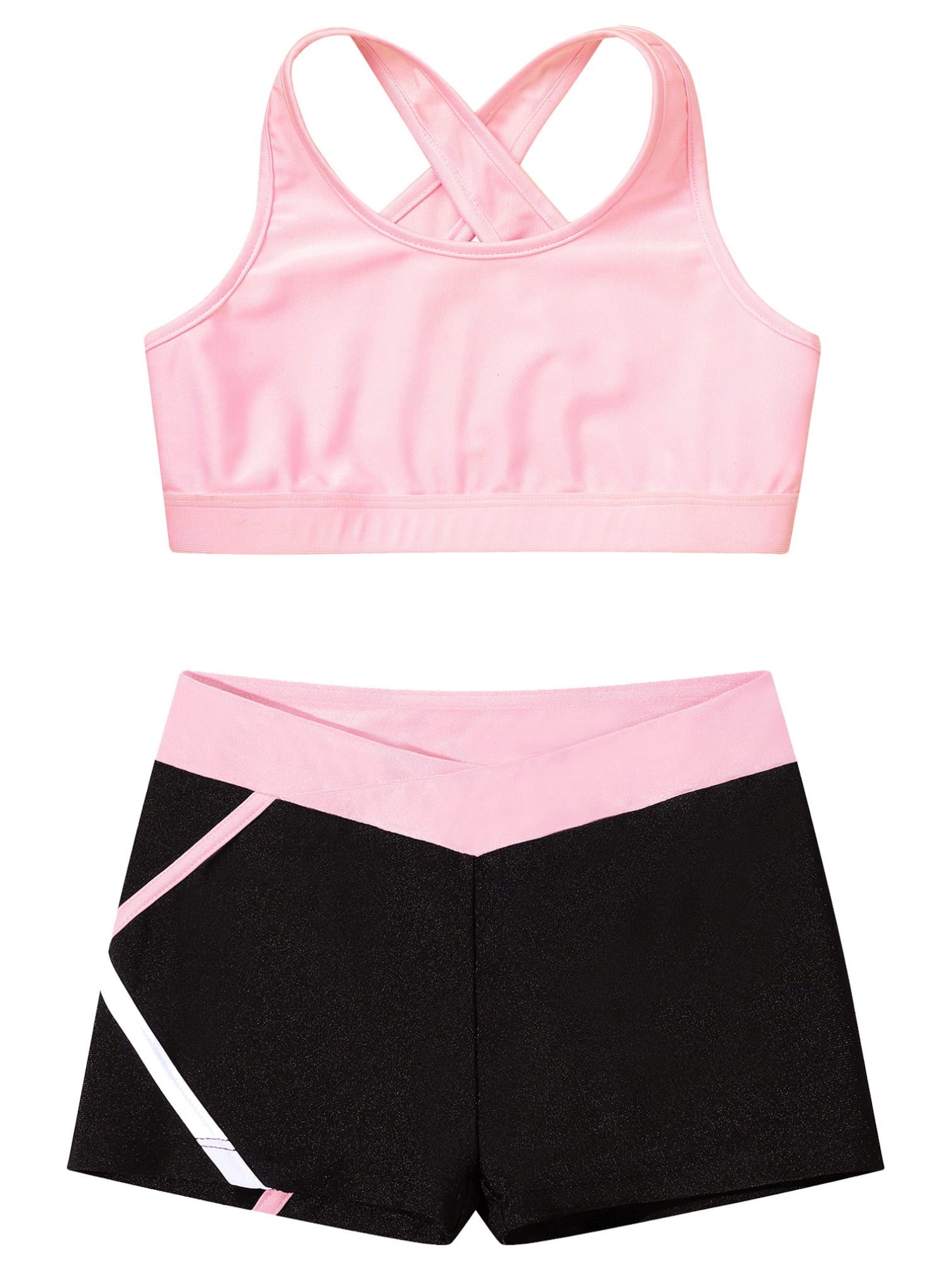MSemis Kids Girls Workout Set Racer Back Sports Bra with Shorts Yoga ...