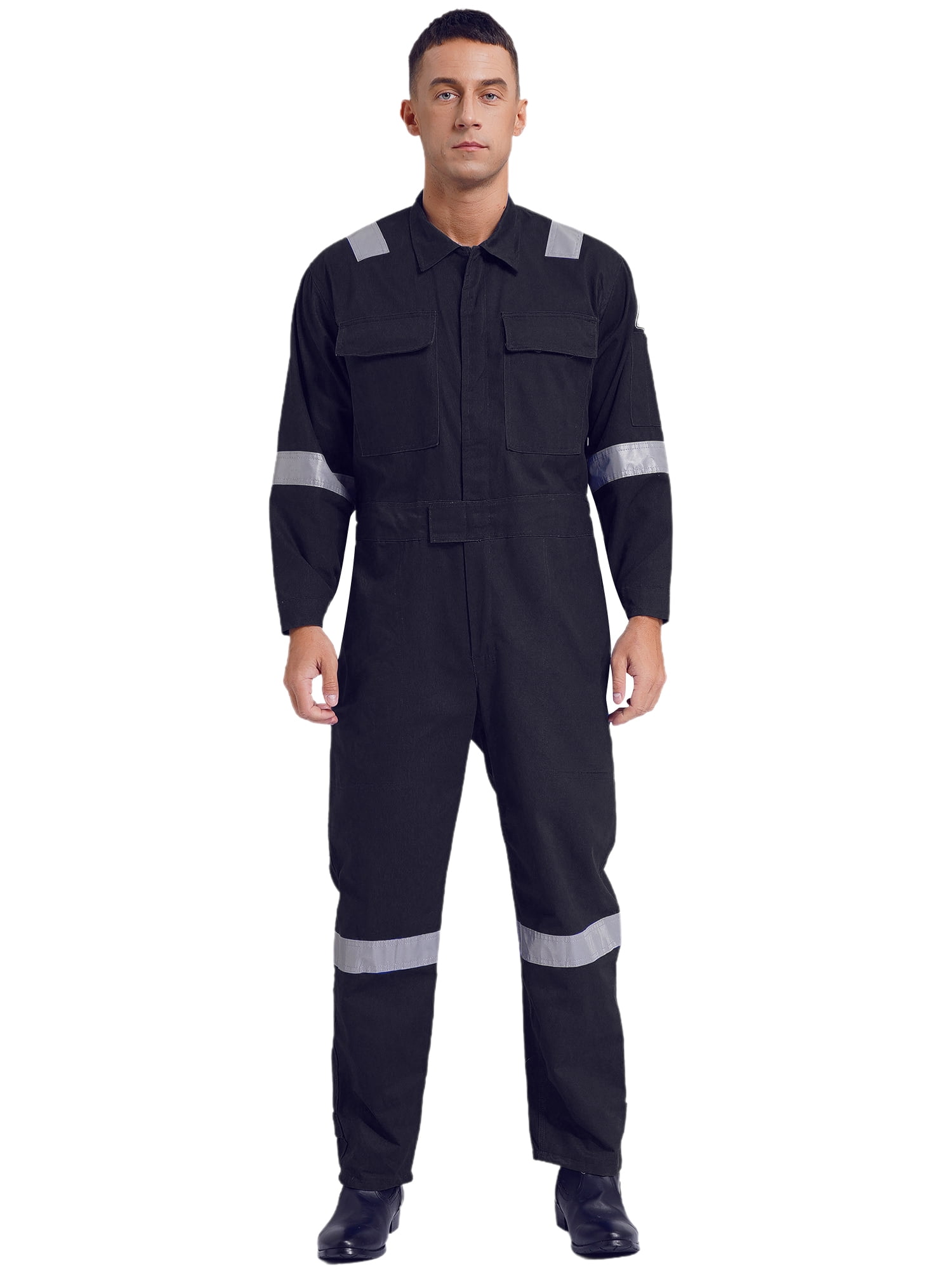 MSemis Men's 100% Cotton Work Overalls Reflective Strips Jumpsuit ...